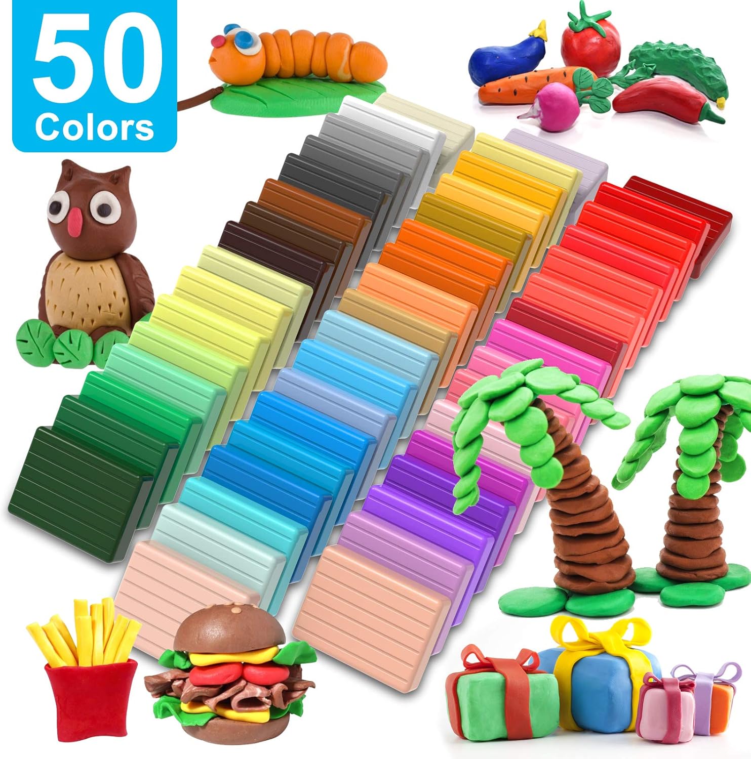 50 Colors Polymer Clay Starter Kit 30g/Block Oven Bake Modeling Clay ...