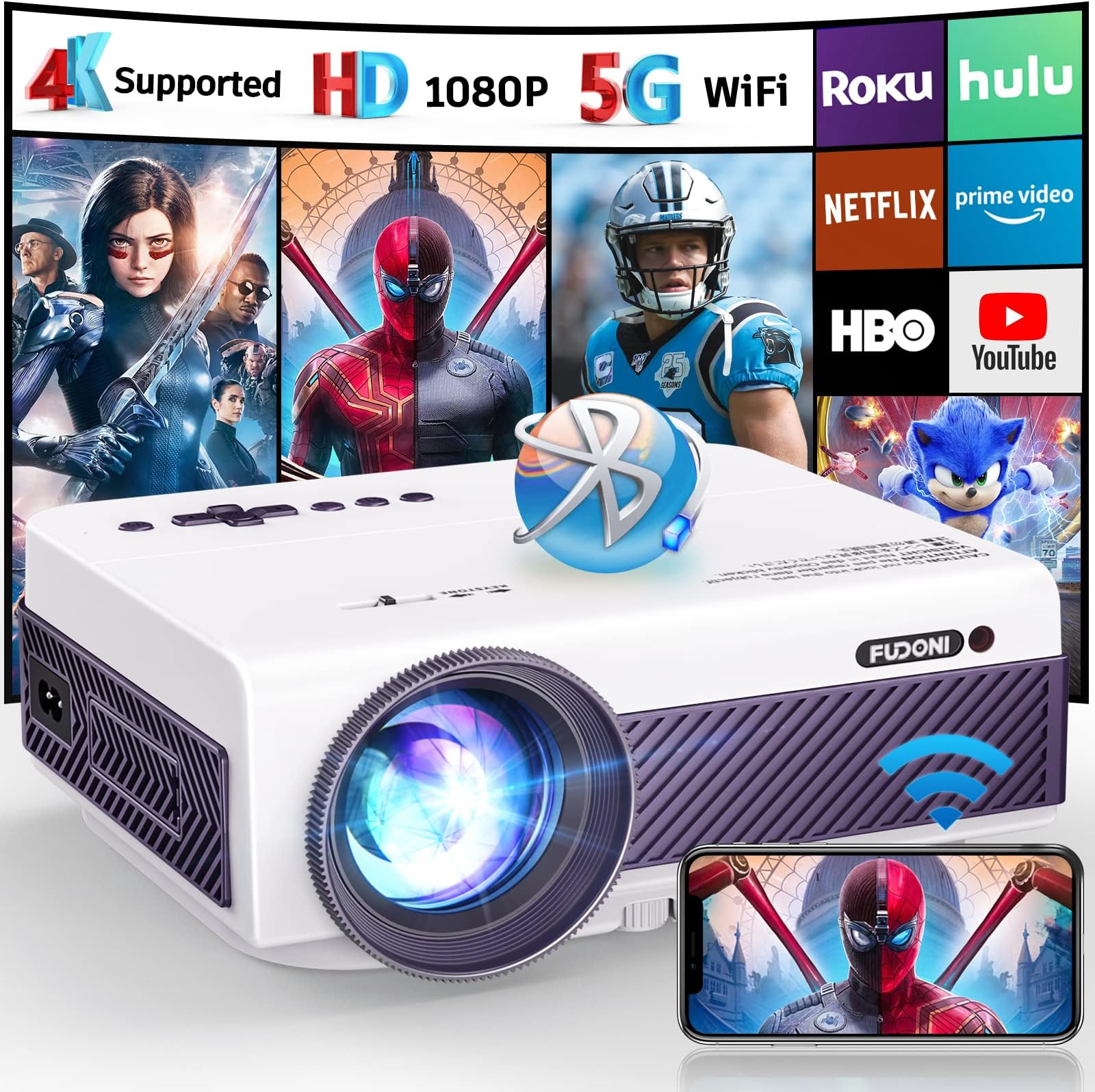 Amazon.com: HOMPOW Projector, Native 1080P Full HD Bluetooth Projector ...