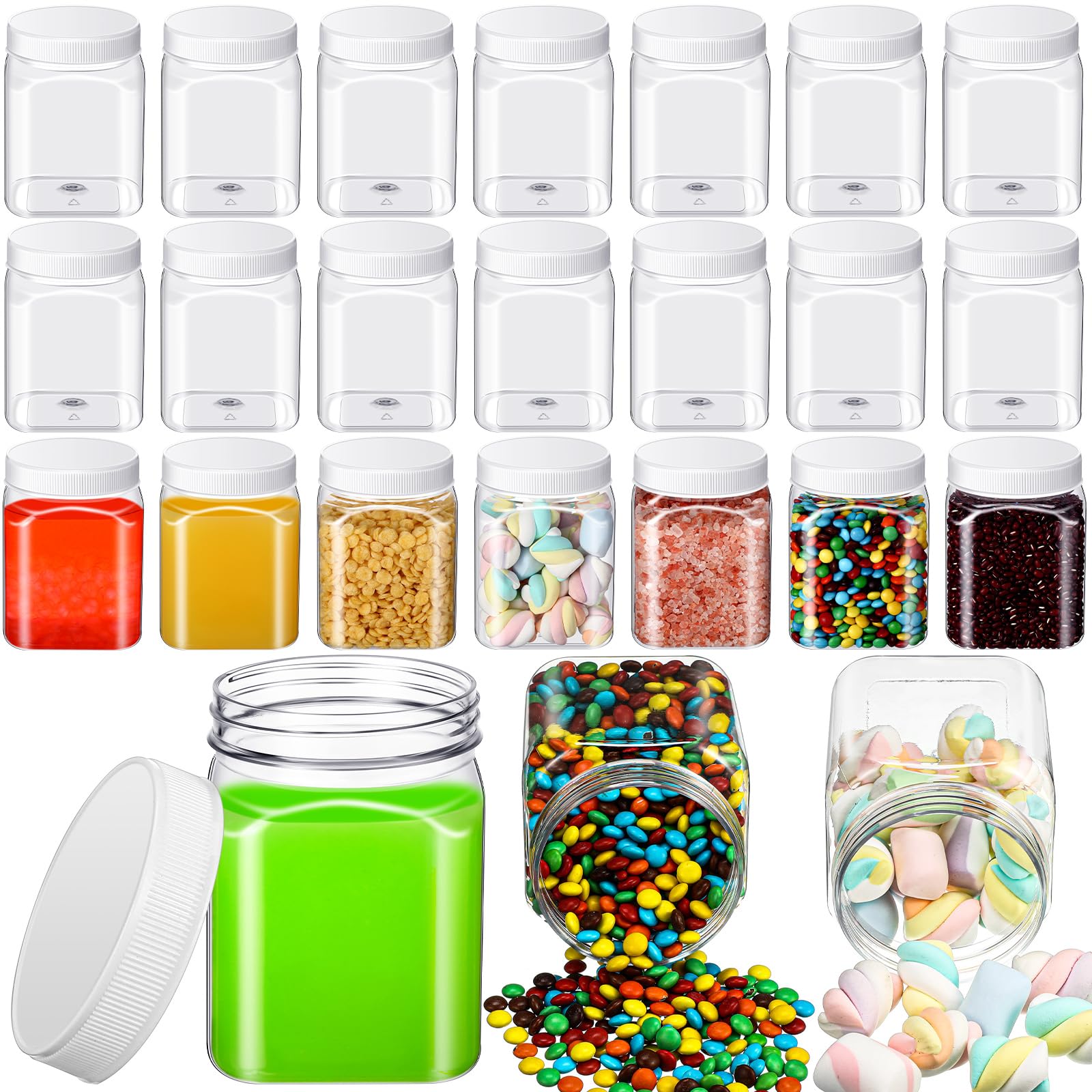 Honeydak 24 Pack 24 Ounce Clear Plastic Jars with Lids Reusable Storage ...