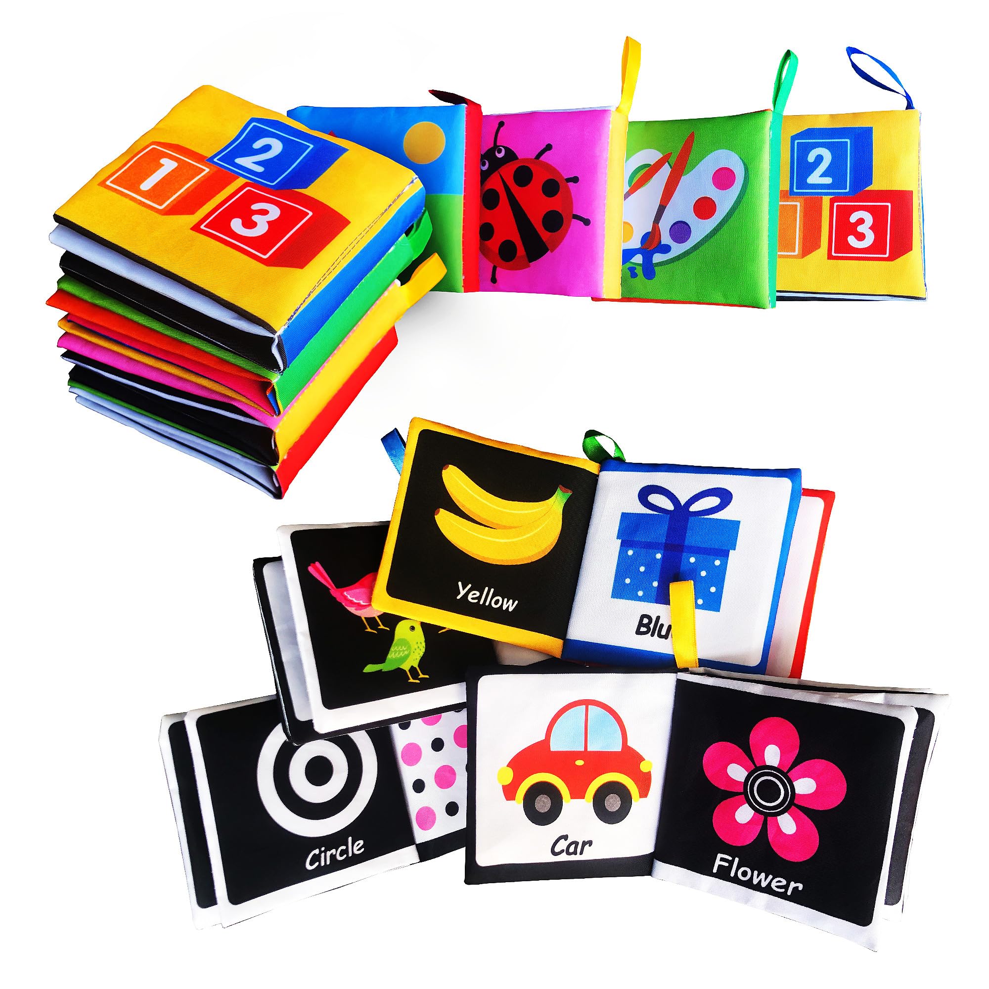 AMINFUN Soft Cloth Baby Book Toy,White Black Fabric Baby Learning Book ...