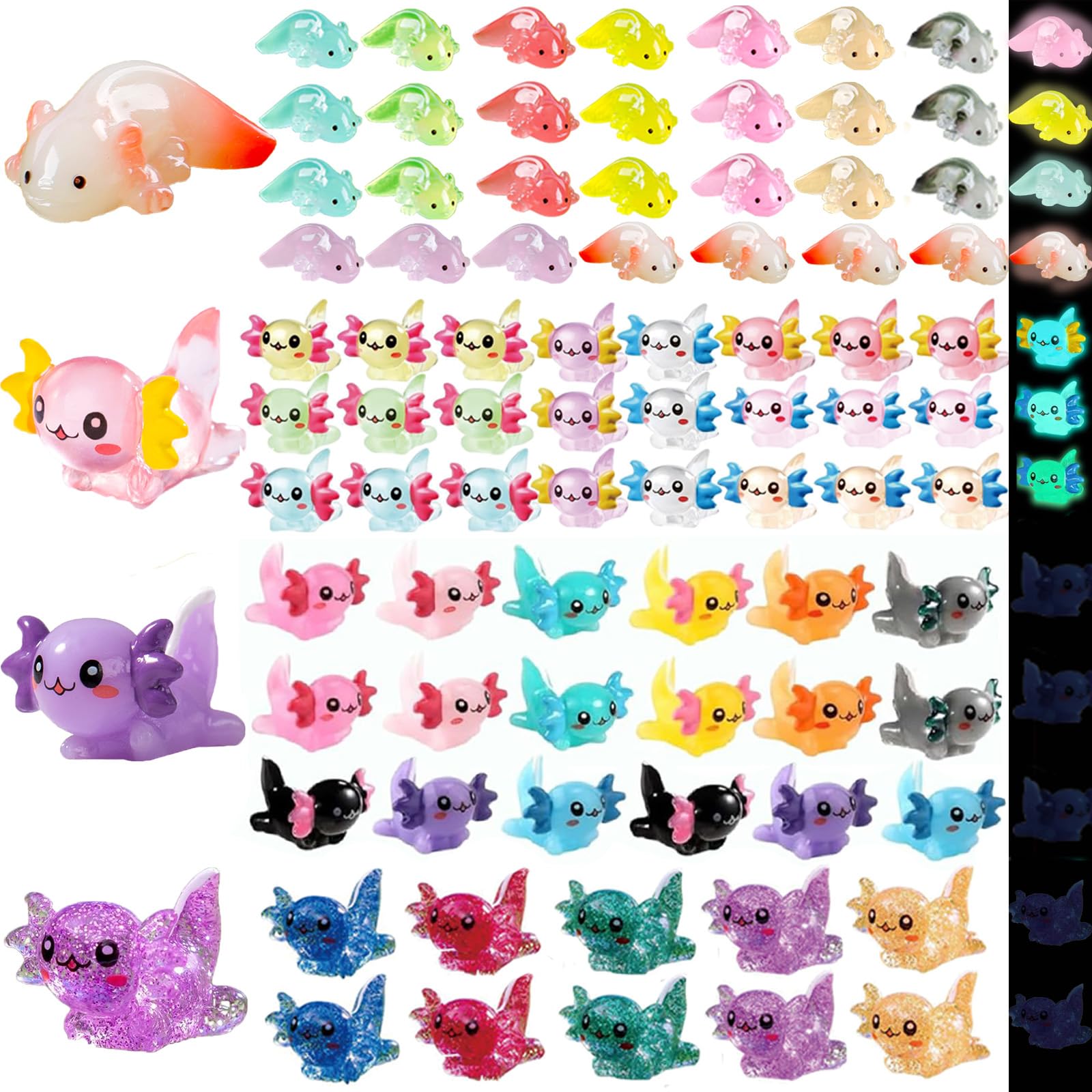 OcTecho 80pcs Mini Resin Axolotls, 31 Colors Tiny Plastic Axolotl in 4 ...