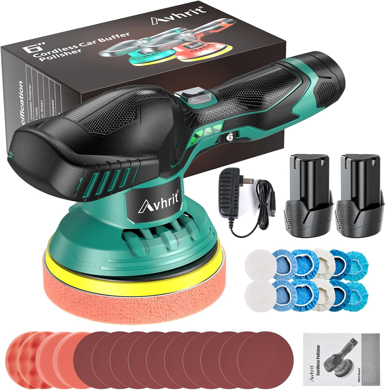 Amazon.com: Avhrit Cordless Buffer Polisher kit with 2 Battery, 6 Inchs ...