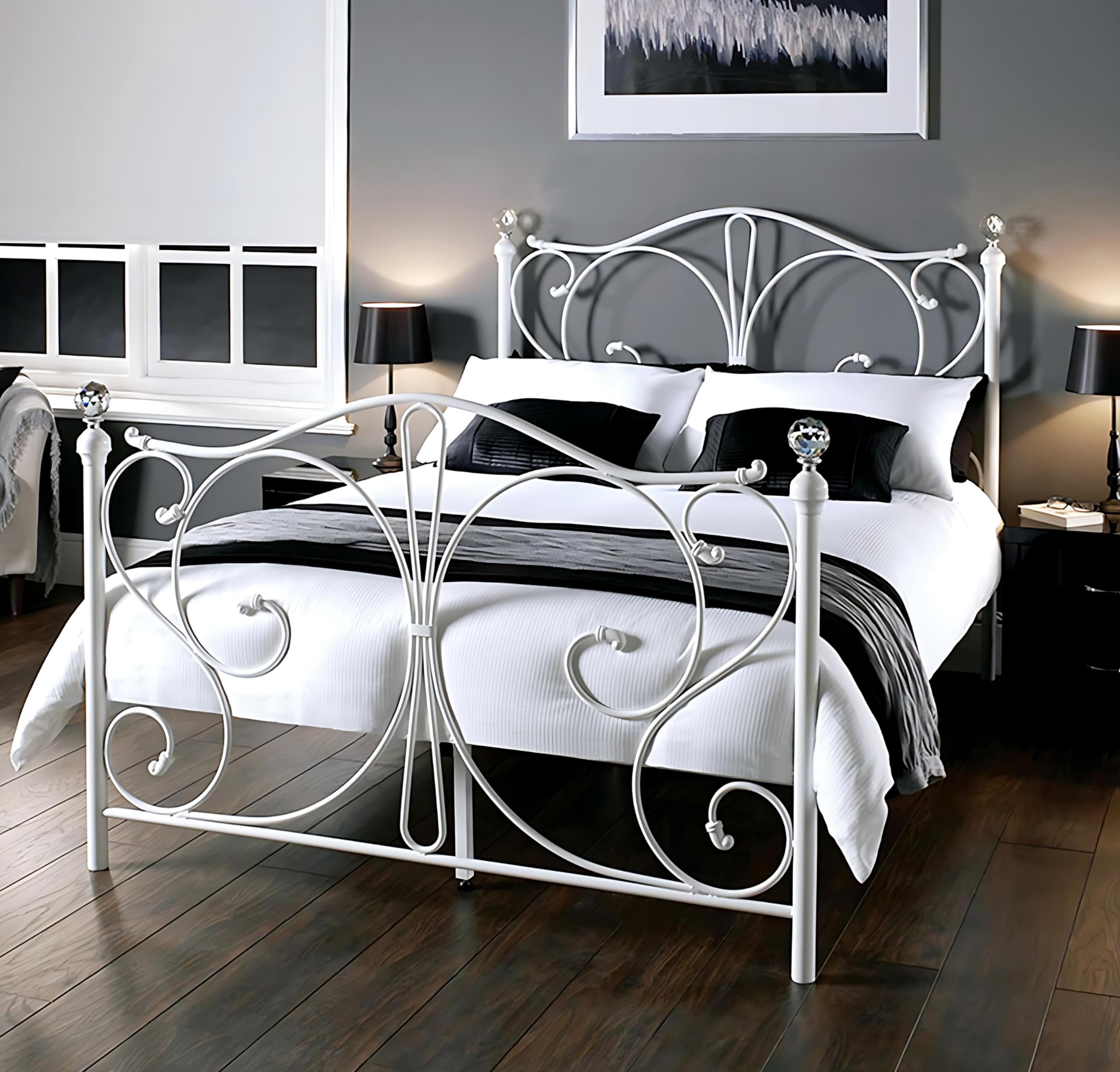 eFurniture - Luxury Solid Metal Bed with Crystal Finials - 4ft6 Double ...