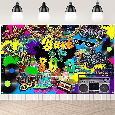 Amazon.com : Lecheme 80s Party Decorations Back to The 80's Backdrop ...