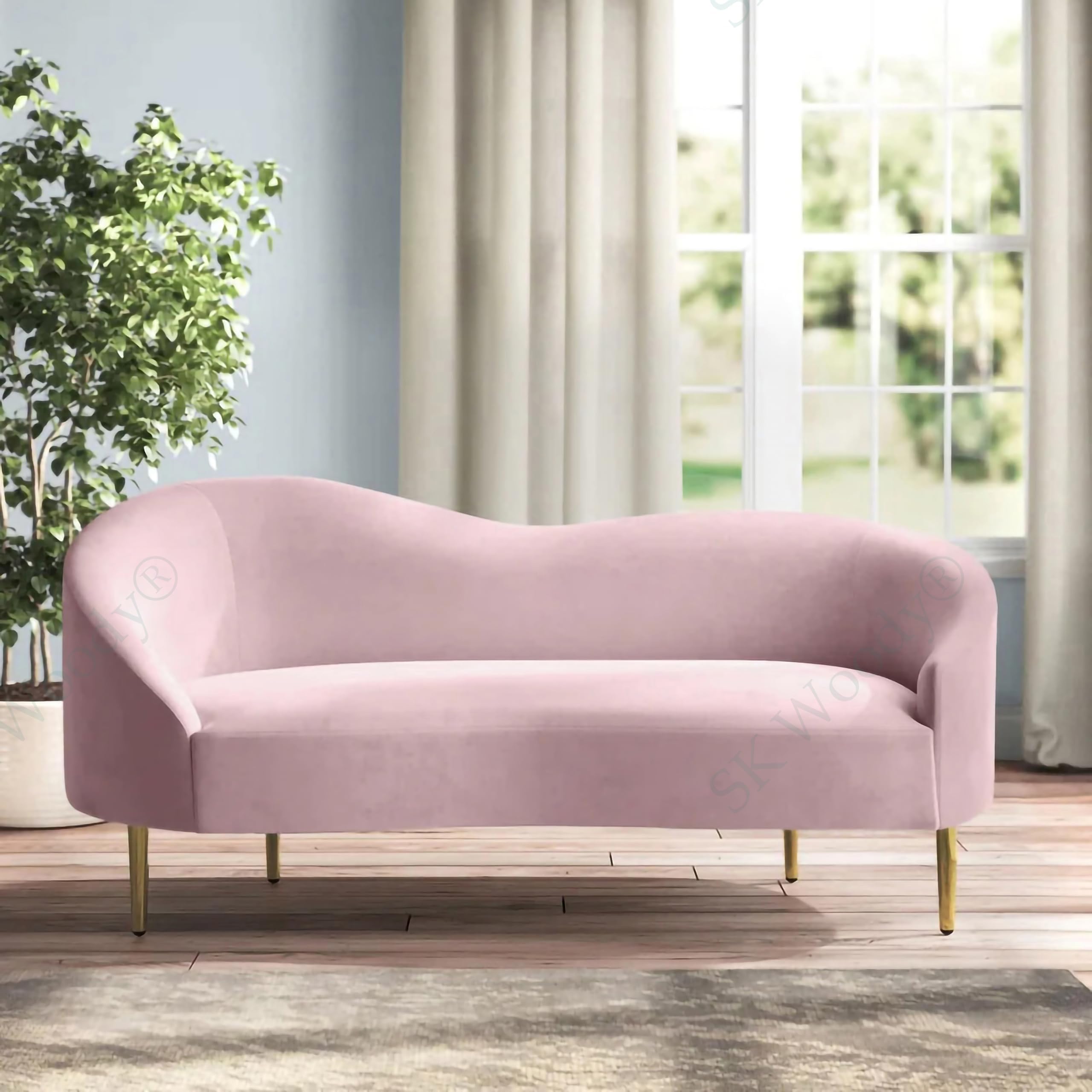 FURNITURE HUB 2 Seater Wooden Velvet Luxury Couch Chaise Lounge Sofa ...