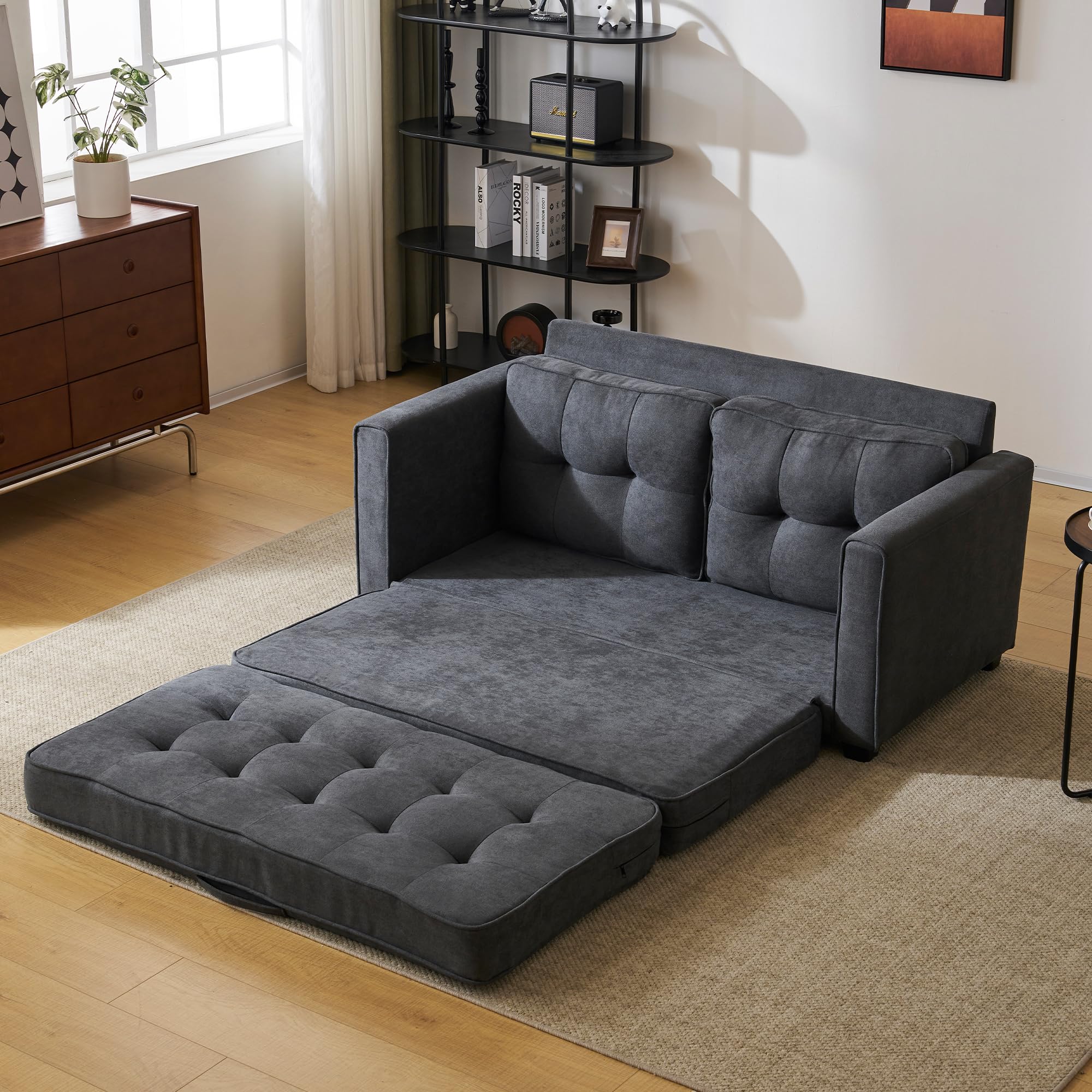DRIXNO Sofa for 2 People, Sofa with Sleep Function, Grey Upholstered ...