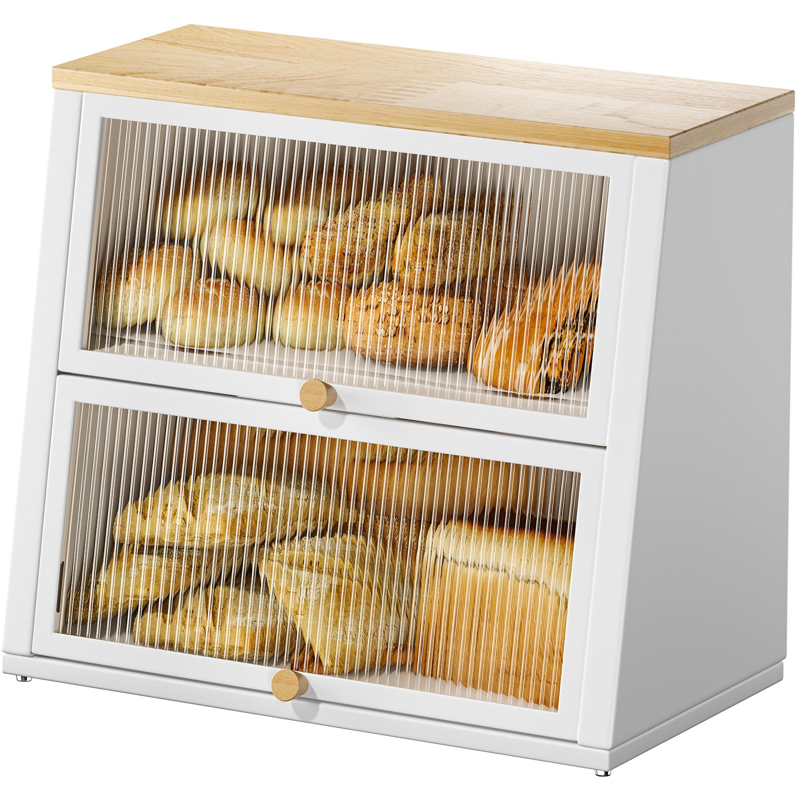 Urackify Two-Layer Large Bread Box, Bread Bins for Kitchen, Black Bread ...
