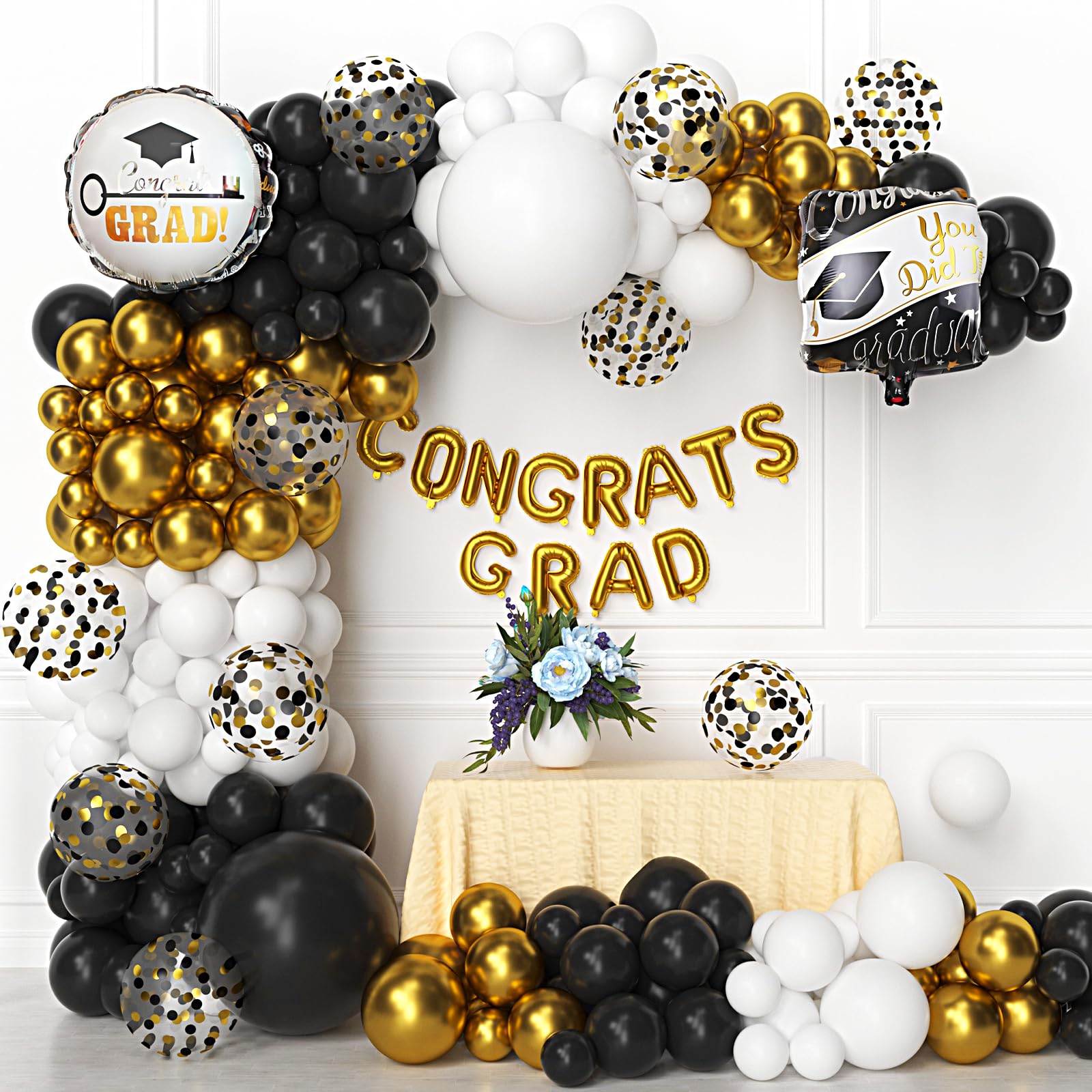 Snapklik.com : Graduation Balloon Garland Arch Kit Black White Gold ...
