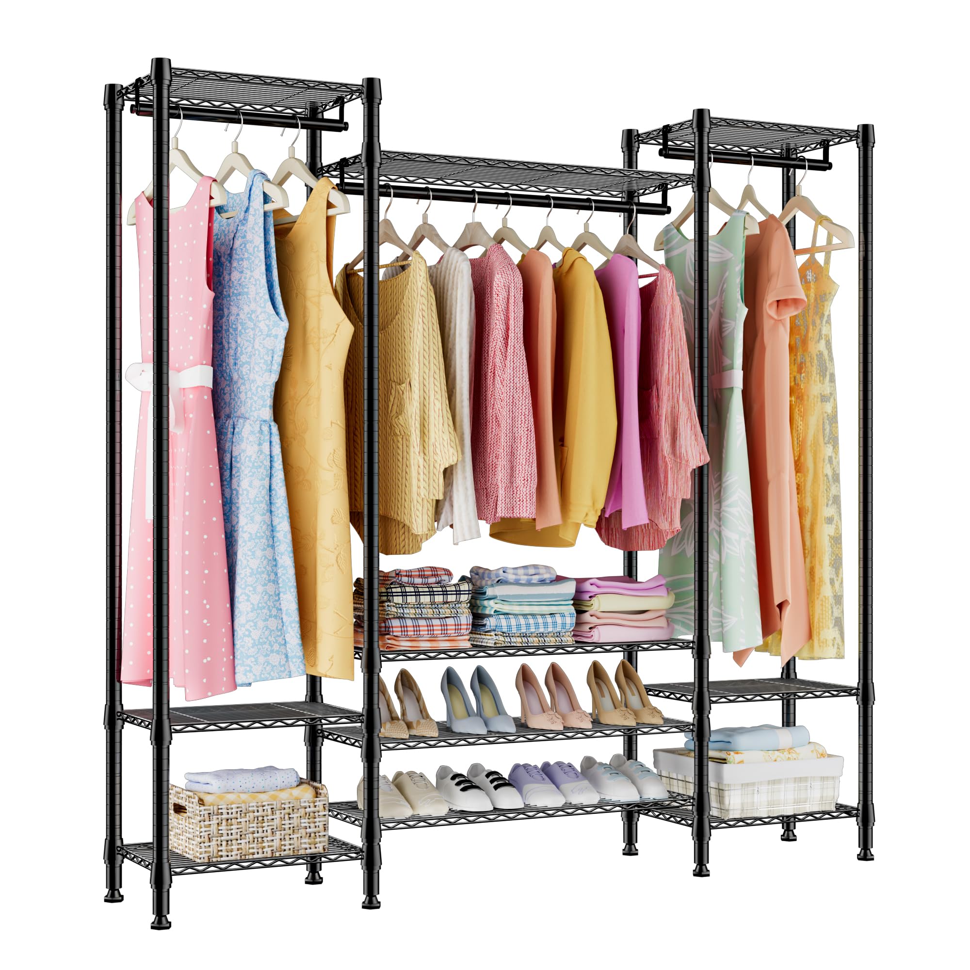 S10 Garment Rack Heavy Duty Clothes Rack with 10 Shelves & 3 Hang Rods ...