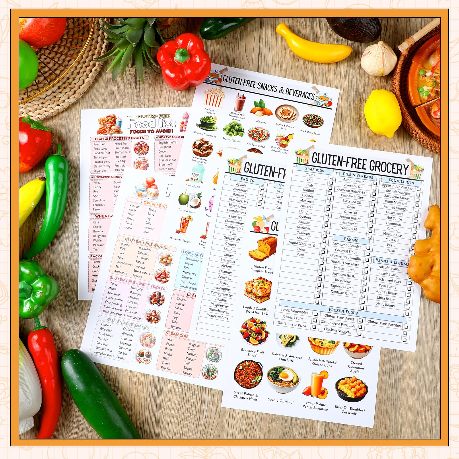 Snapklik.com : 12 Pcs Gluten Free Meal Plan Poster Grocery List Gluten ...