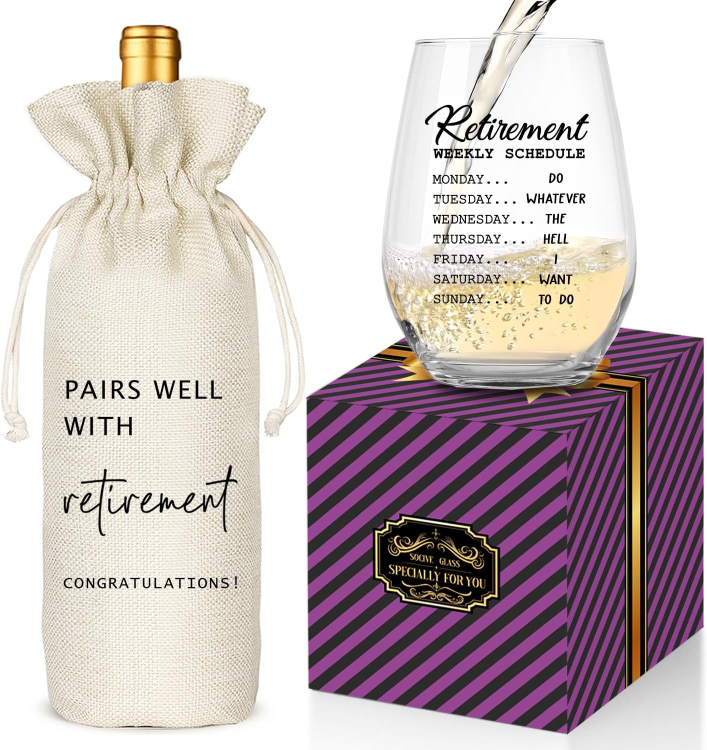 Amazon.com | Patelai Happy Retirement Wine Glasses 17 oz, Retirement ...