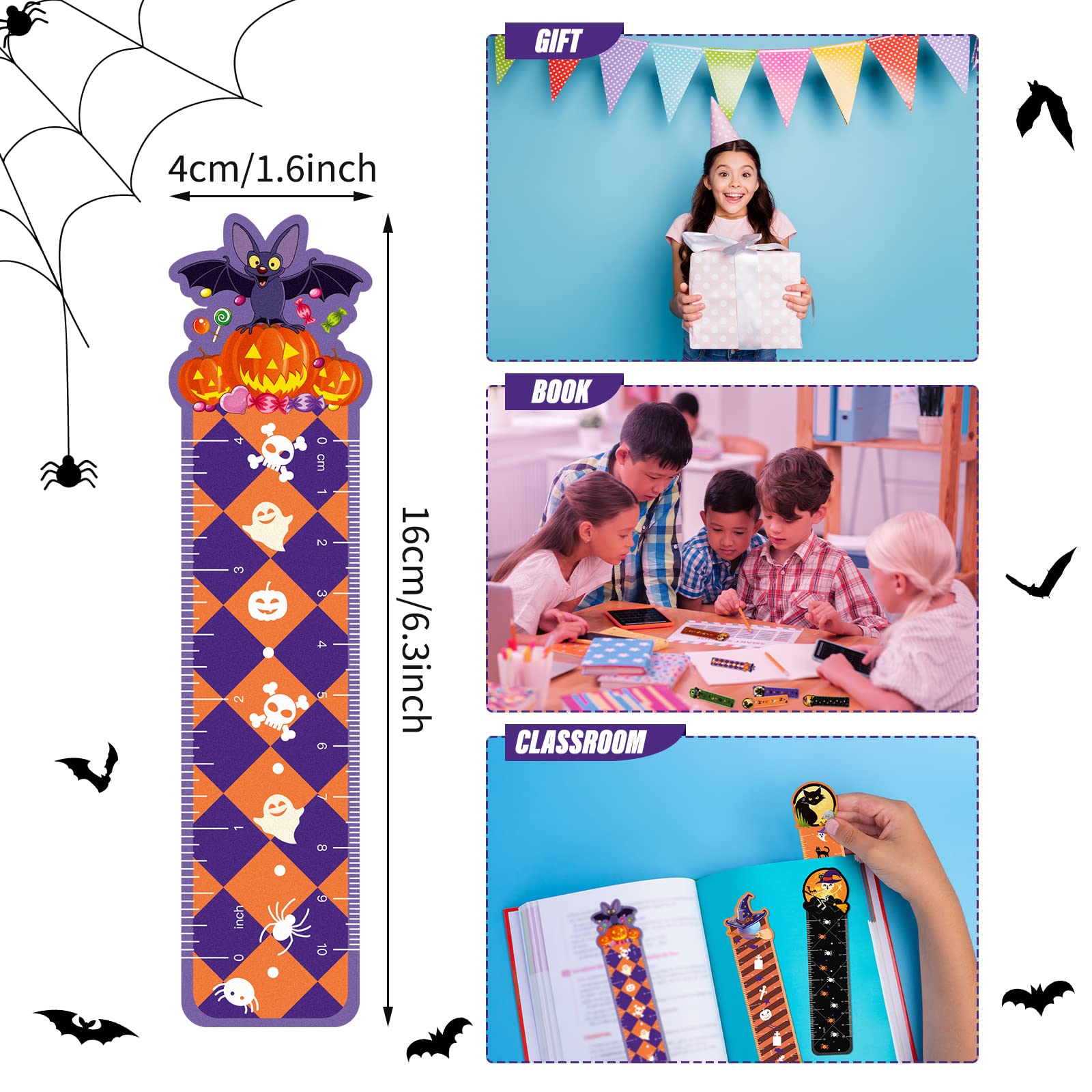 Snapklik.com : 50 Pcs Halloween Bookmark Rulers Halloween Bookmarks For ...