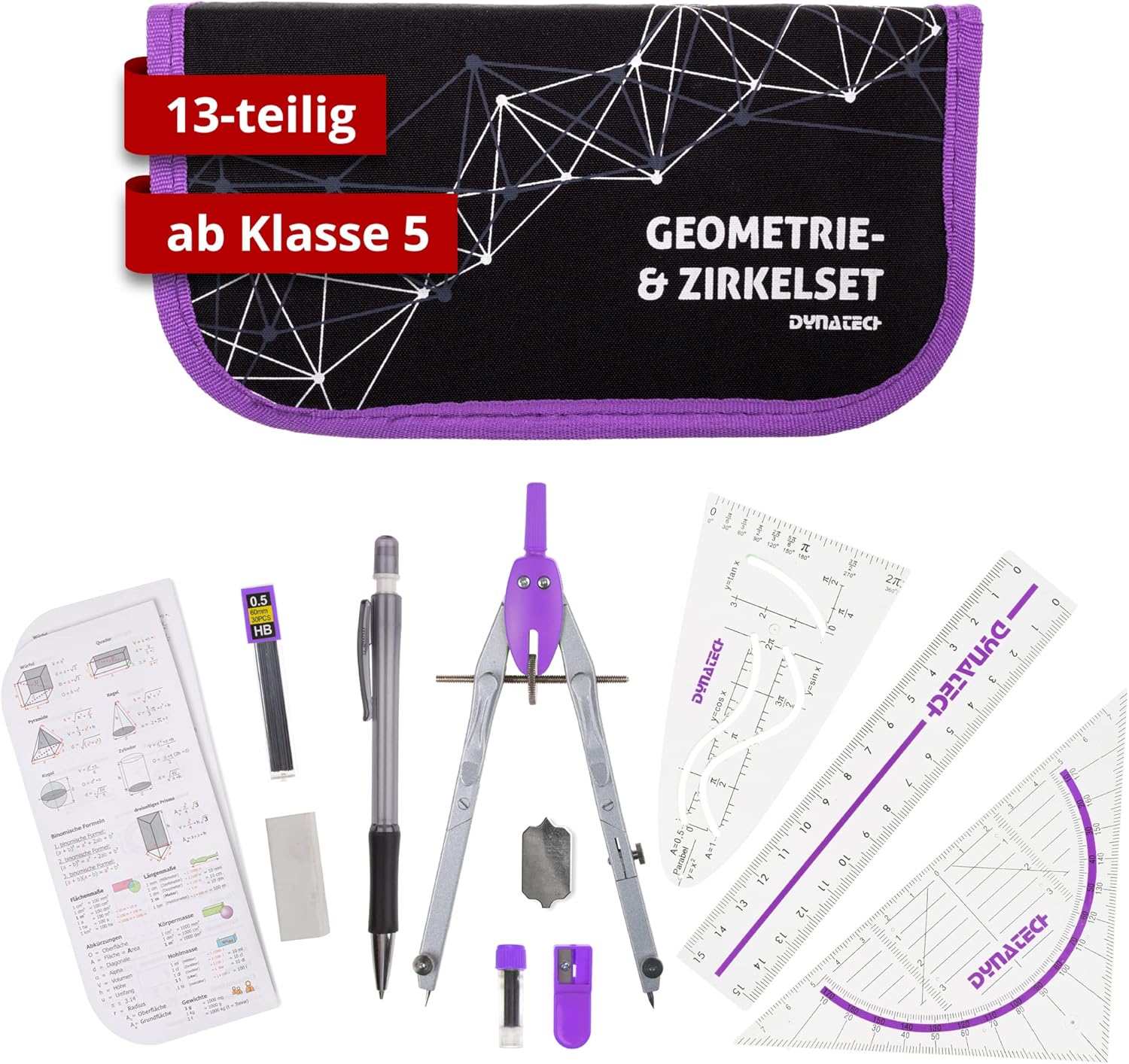DynaTech Zirkel Set Geometrieset 13-Teilig mit Schnellverstellzirkel ...