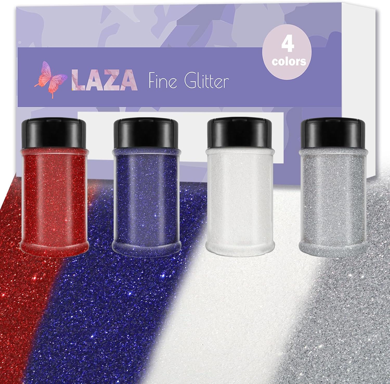 Amazon.com: Laza Ultra Fine Glitter Powder for Independence Day, 4 Colors 320ml Craft Sequins ...
