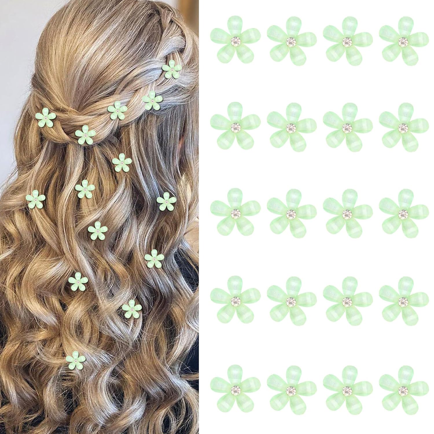 Amazon.com : YISSION Mini Green Flower Hair Accessories with Rhinestone ...
