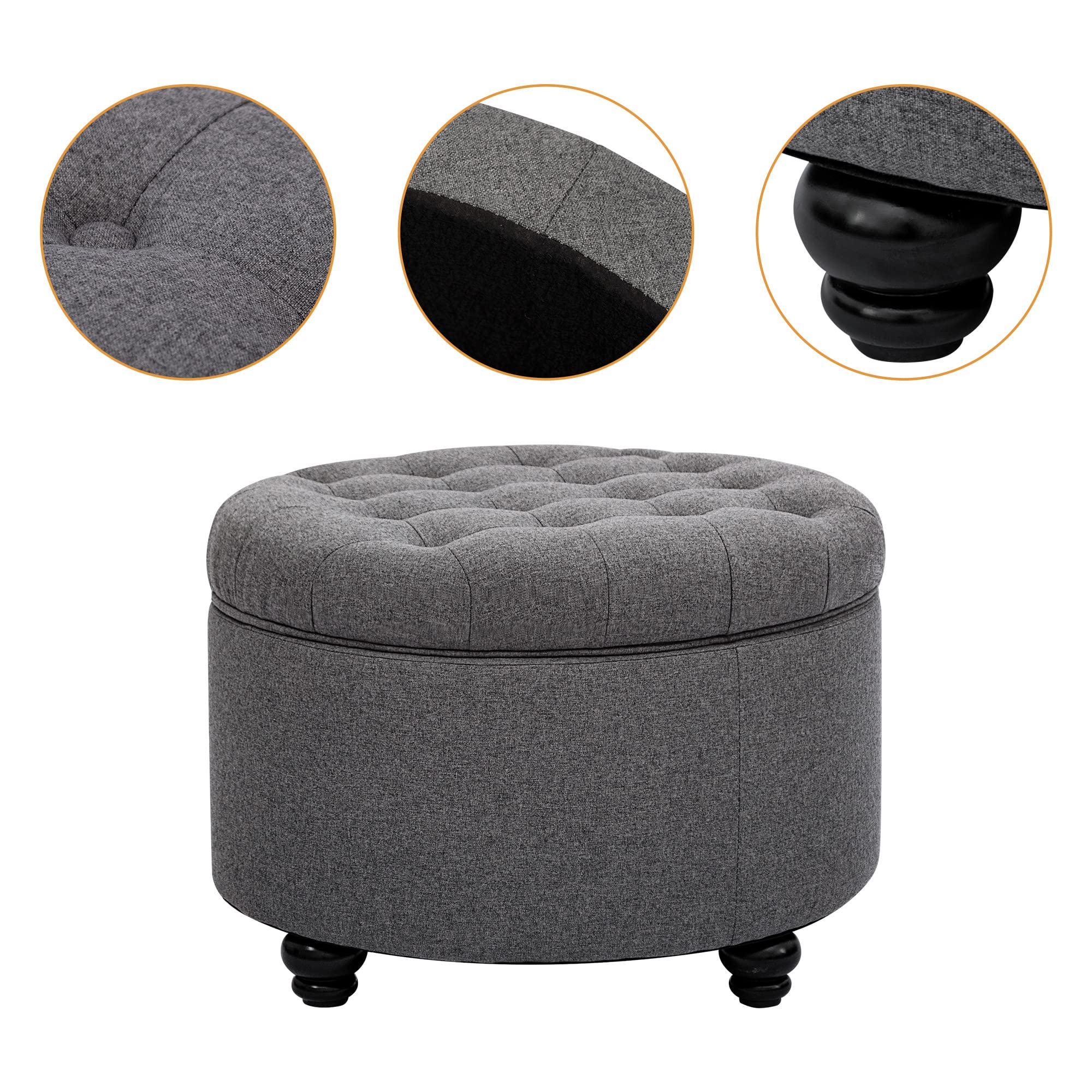 Snapklik.com : CangLong Large Button Tufted Fabric Round Storage Ottoman