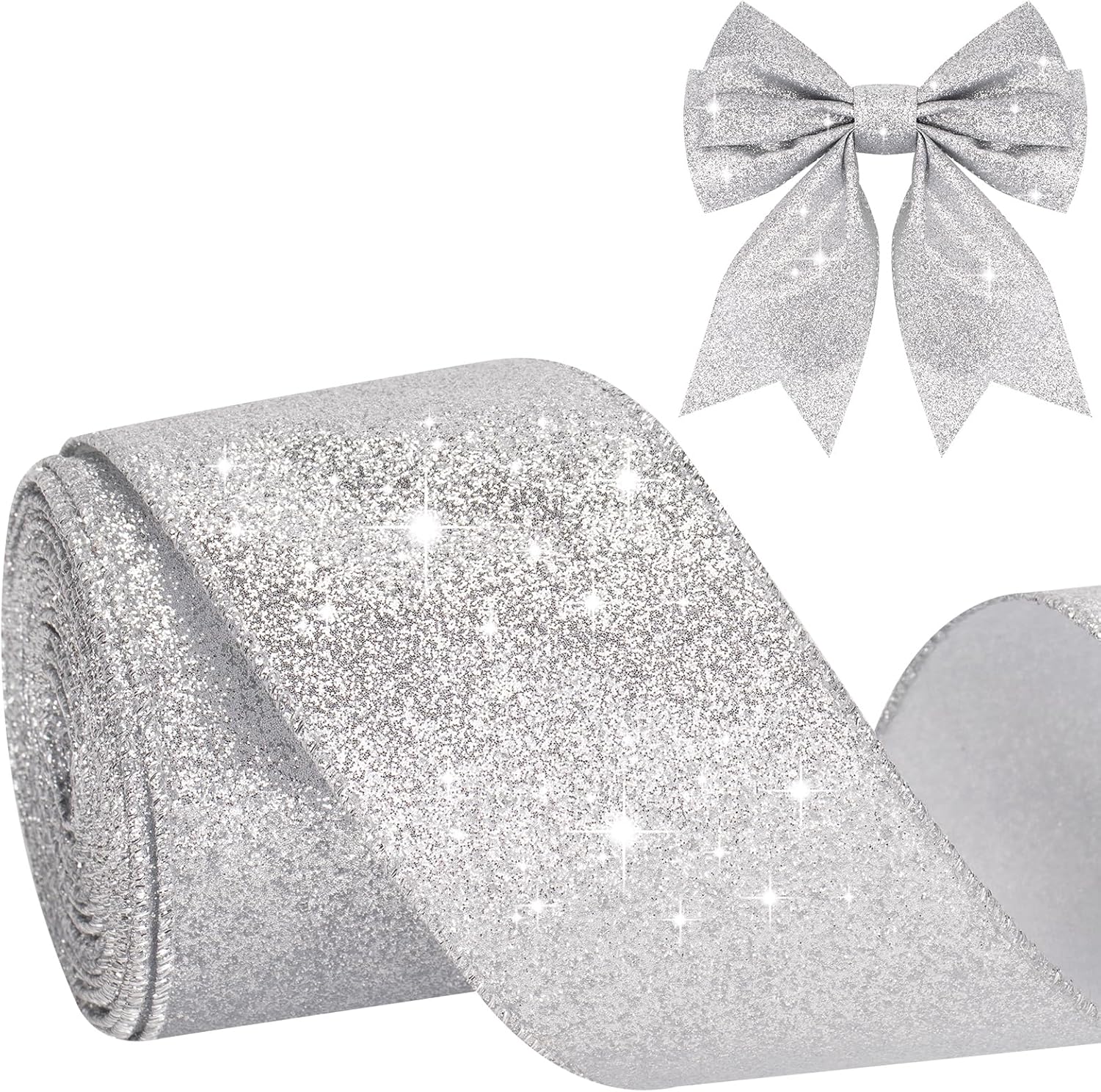 Amazon.com: Anwyll Silver Glitter Ribbon,Christmas Silver Metallic ...