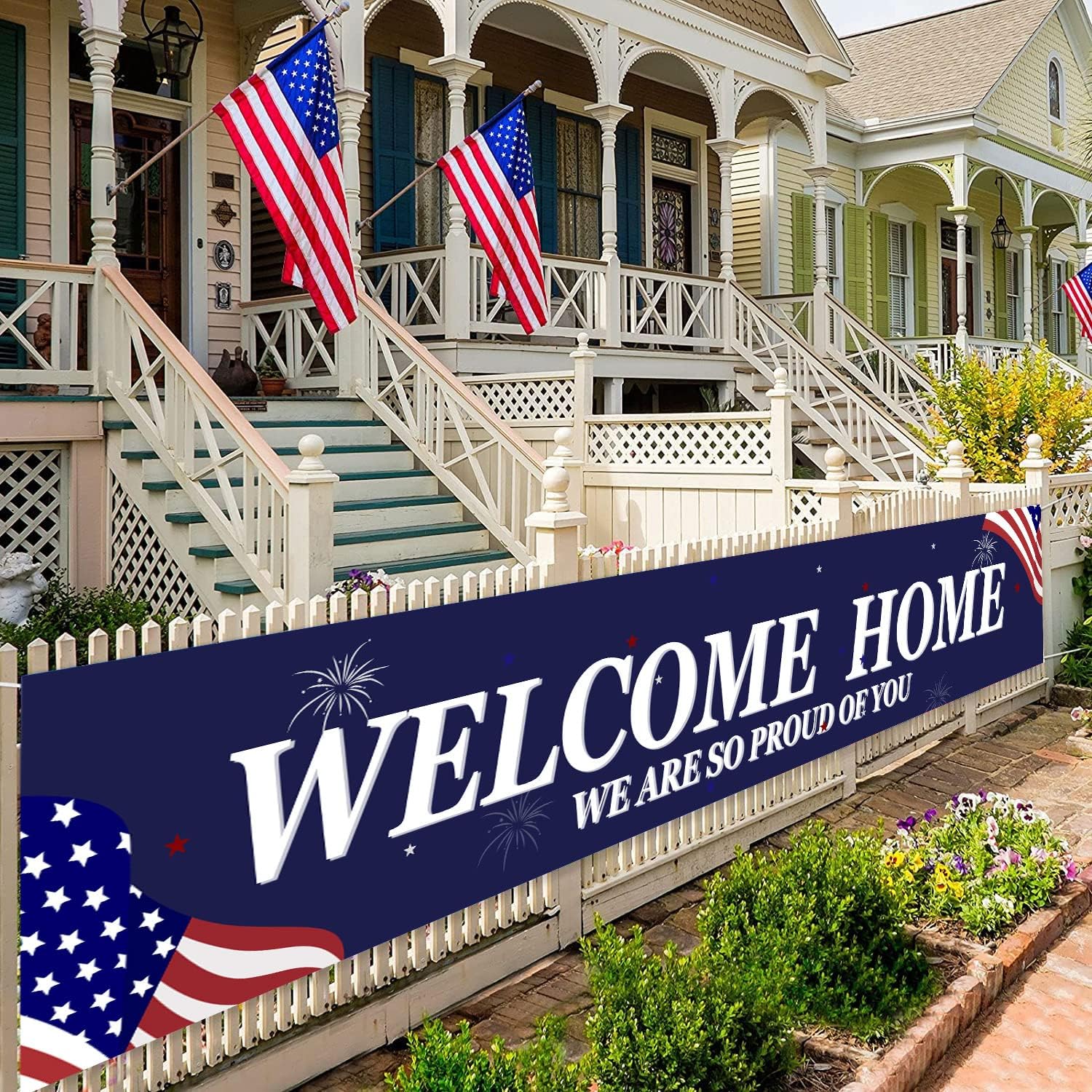 Amazon.com: Welcome Home Banner White and Blue Homecoming Backdrop - We ...
