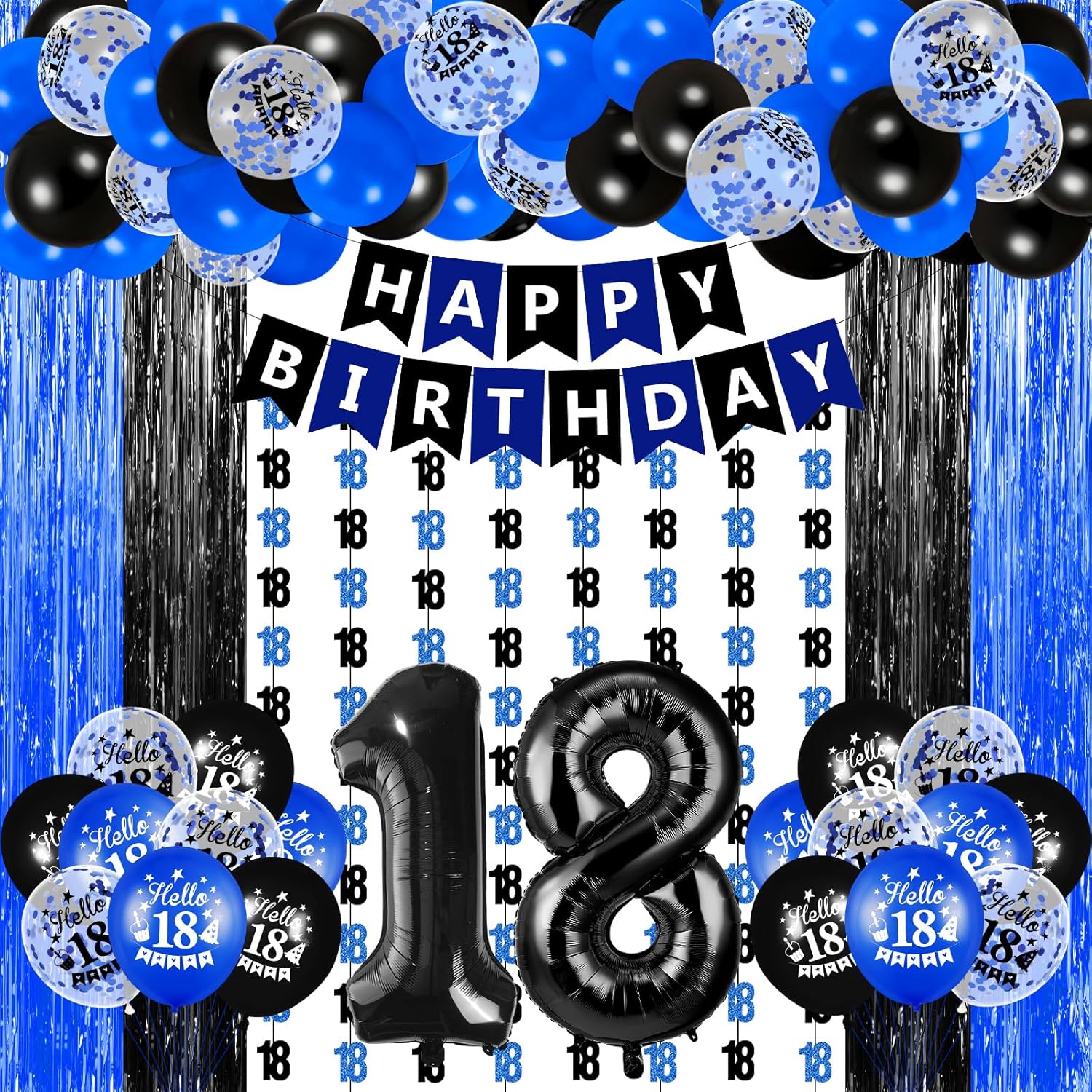 Amazon.com: 18th Birthday Decorations for Boys Navy Blue Black Happy ...