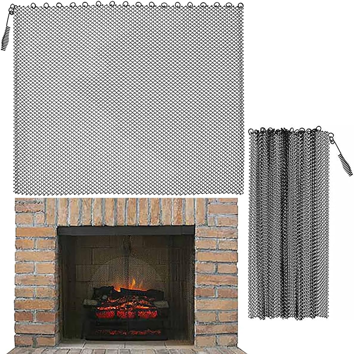 2Pcs Fireplace Mesh Screen Curtain Heat Resistant Fireplace Spark Guard ...