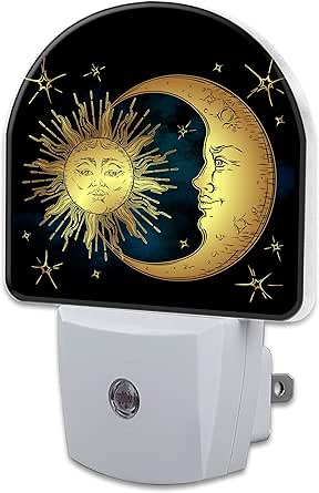 Crescent Moon and Stars Night Light Plug into Wall,Boho Sun Moon Dusk ...
