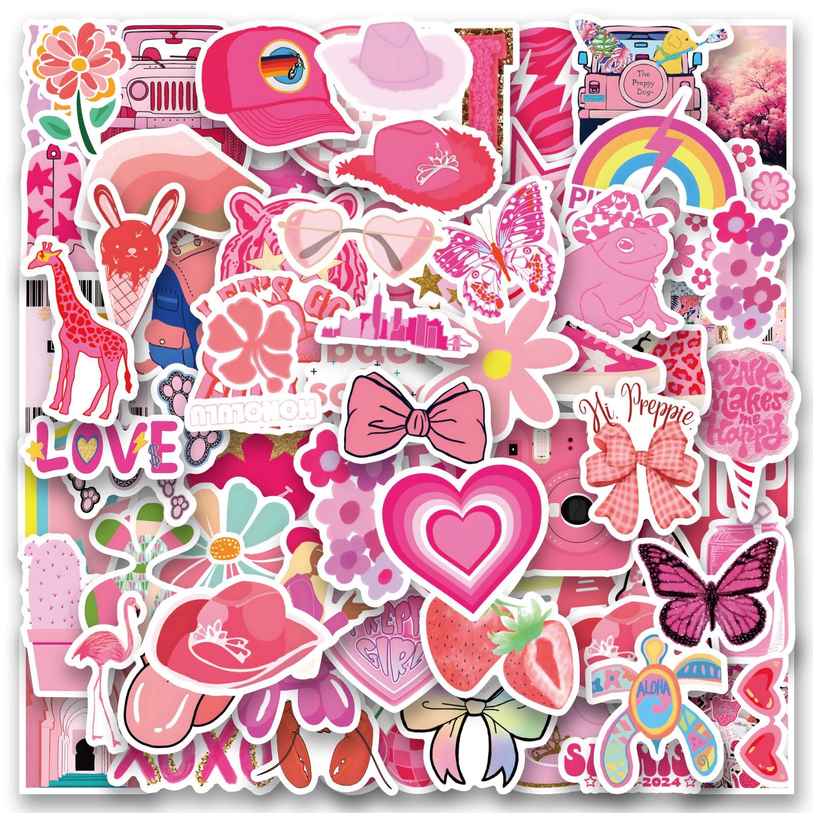 Amazon.com: WQOWEHI 120 Pack Preppy Stickers Pink Sticker Pack Vinyl ...