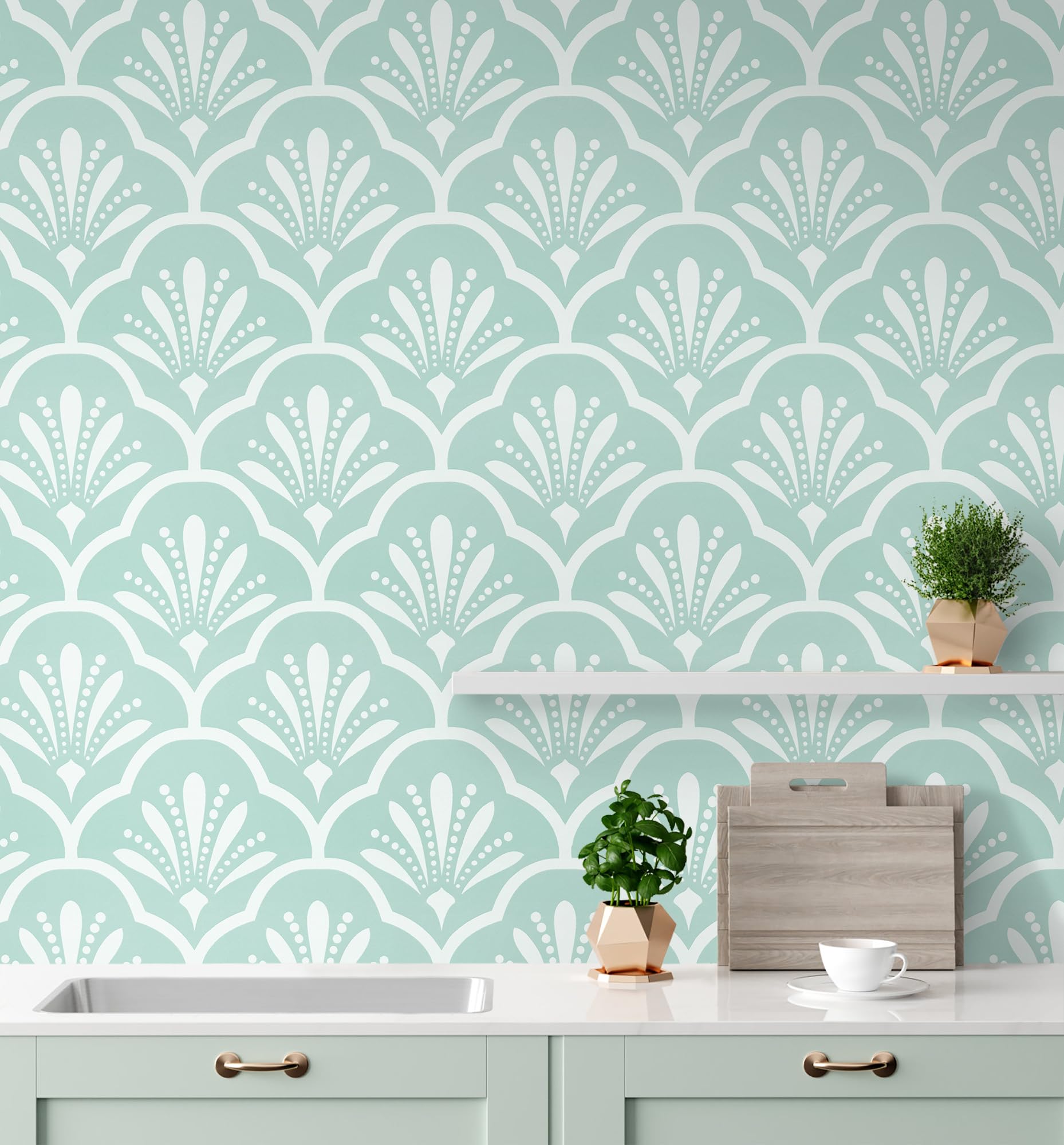 Guvana 17.32" X118" Geometric Peel and Stick Wallpaper Green Wallpaper ...
