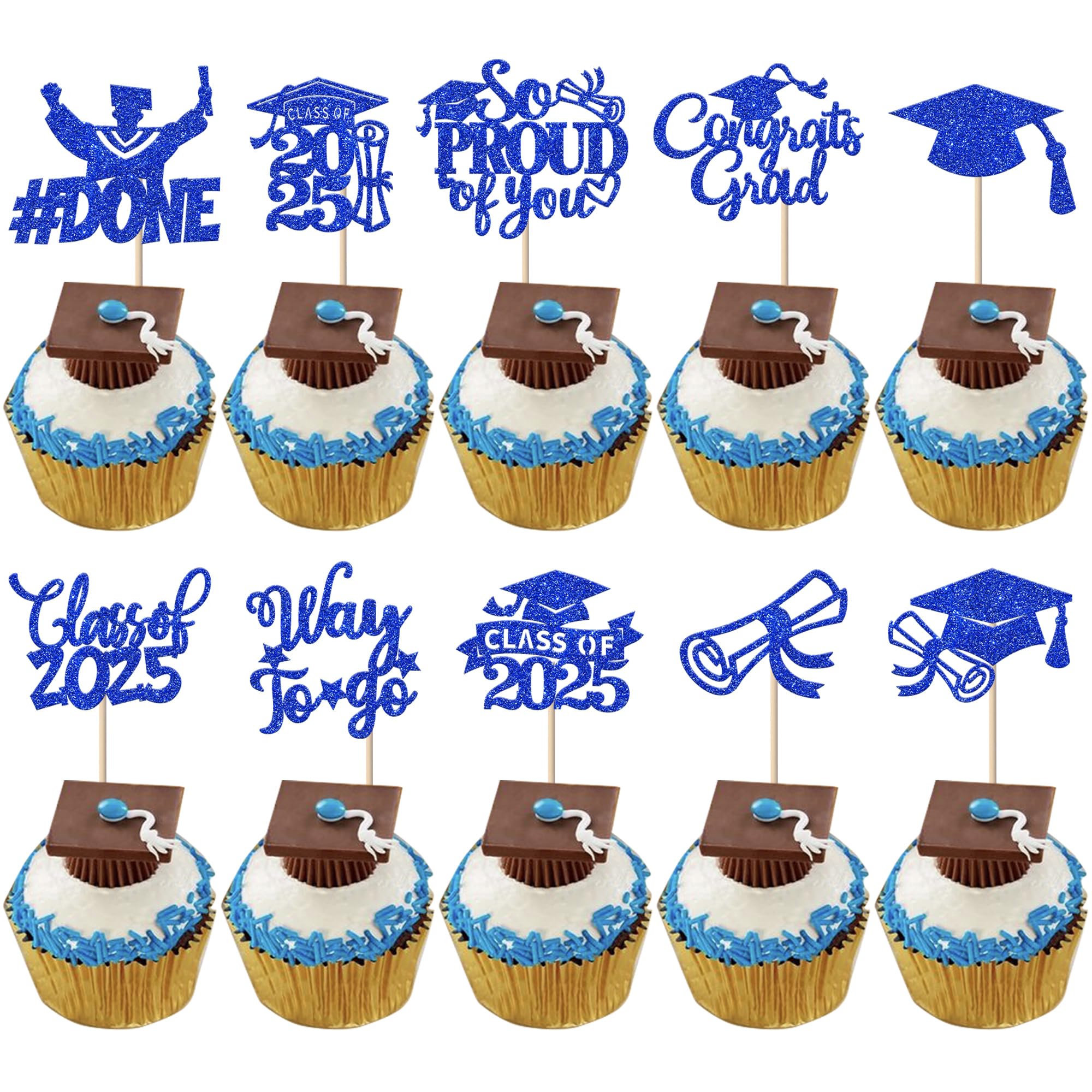 Grad Cake Topper 2025 30 Pack Congrats 2025 Graduation Cupcake Toppers ...