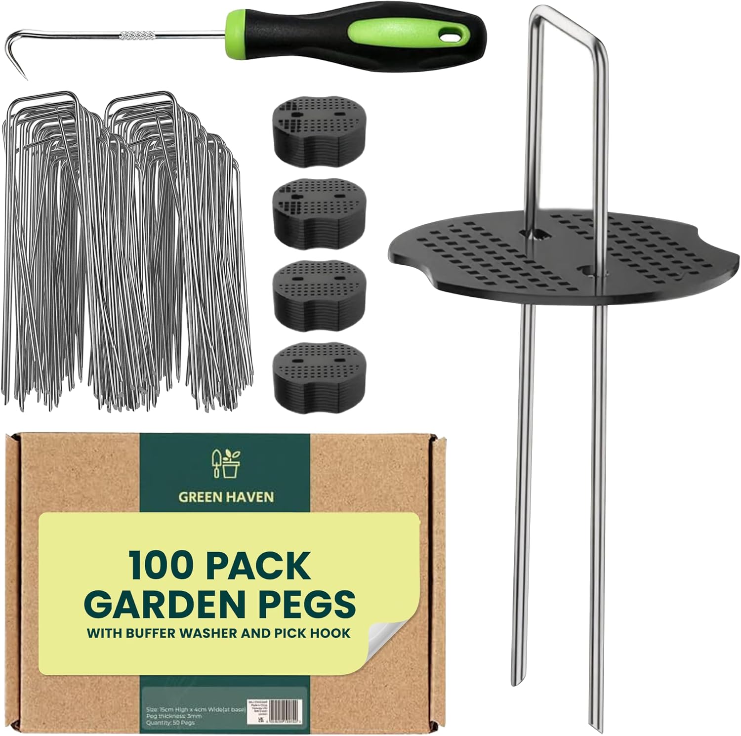 Green Haven Garden Pegs Buffer Bundle 100 Pack - Heavy Duty Garden Pegs ...