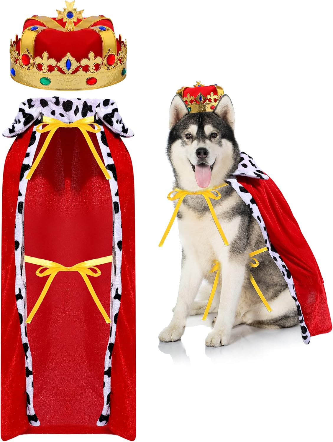 2 Pcs Large Dog King Cloak Costume Pet Suit Includes Dog Crown Dog Hat 2-pcs-large-dog-king-cloak-costume-pet-suit-includes-dog-crown-dog-hat
