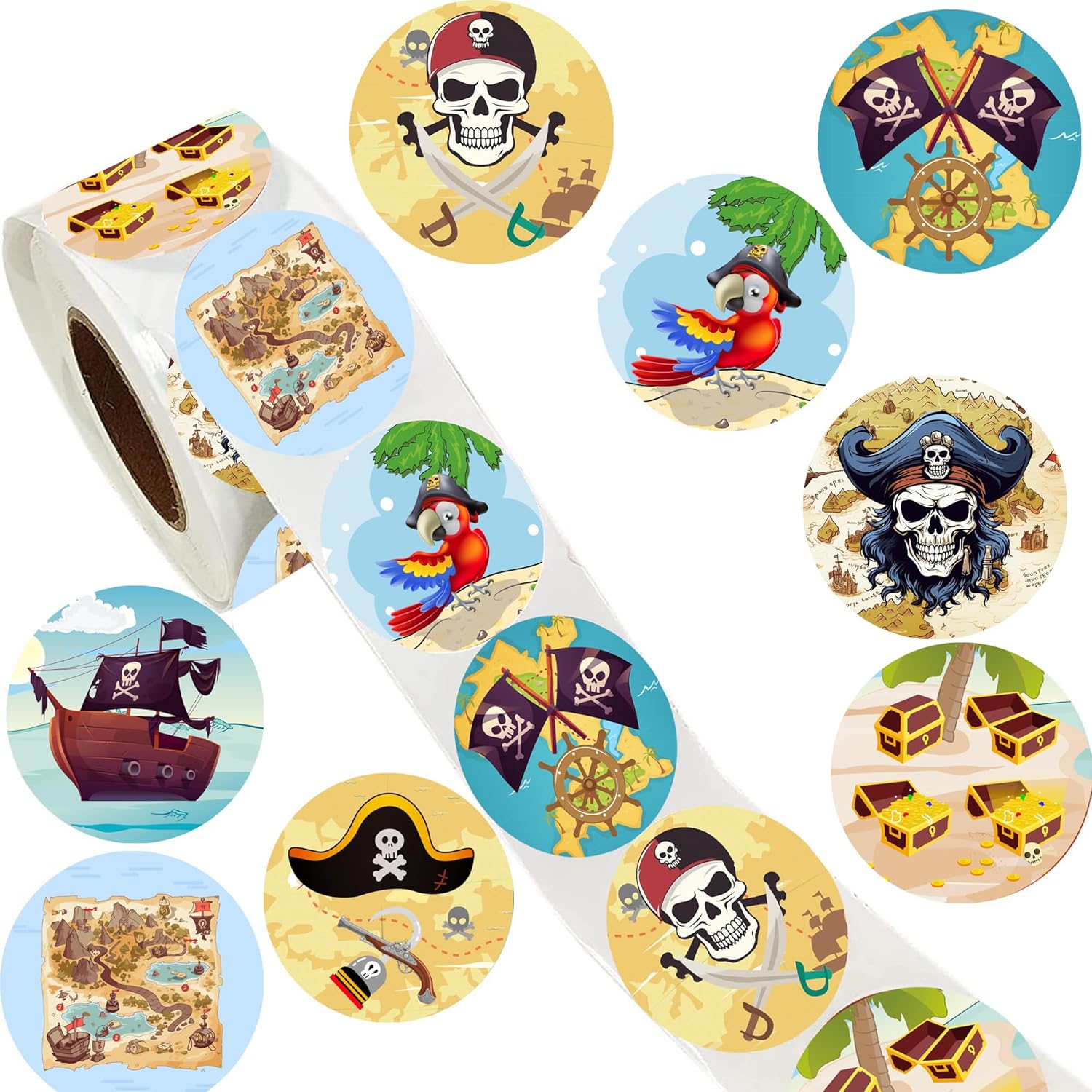 Amazon.com: ATSMOICY 500 Pieces Pirate Labels Roll Stickers-Pirate ...