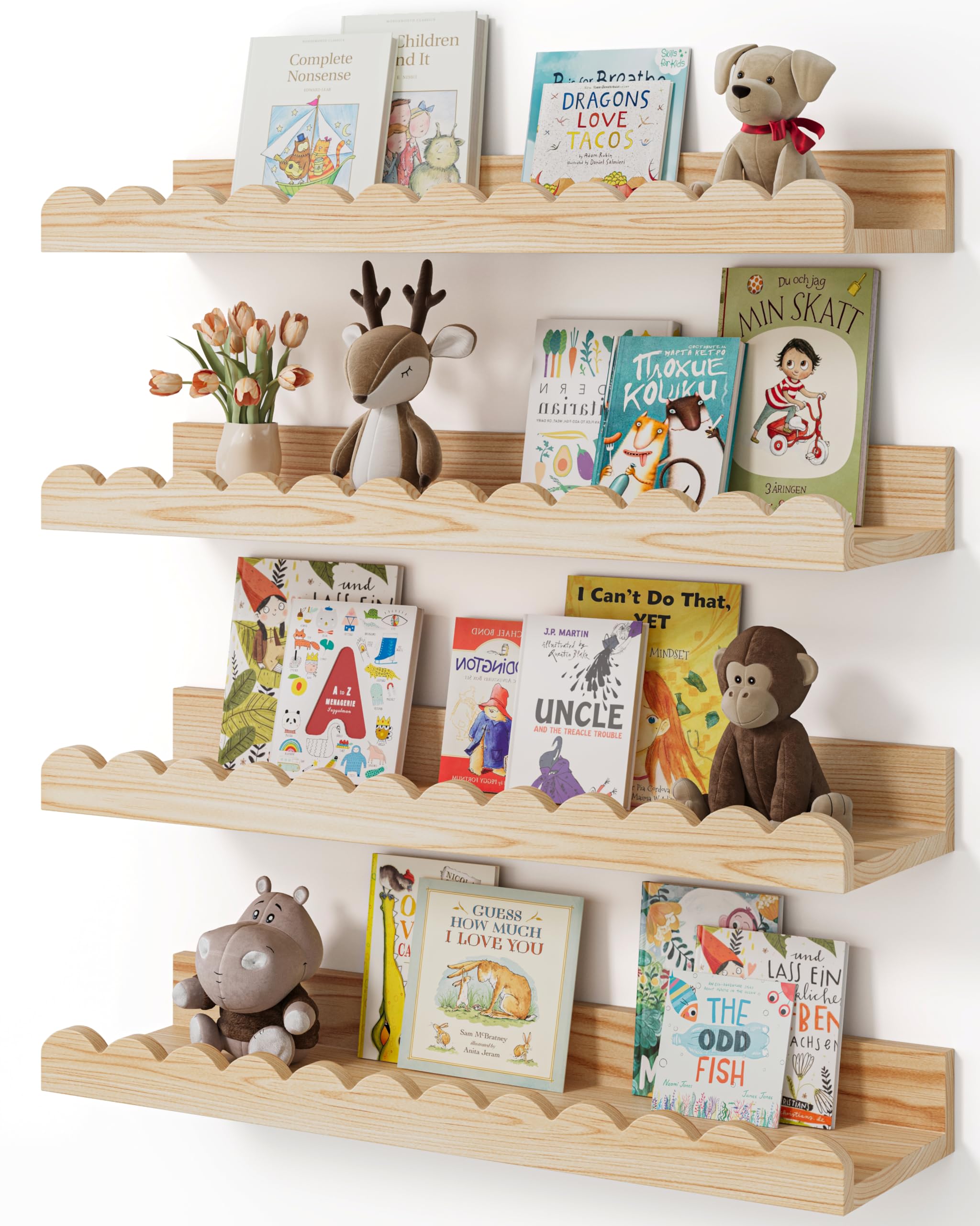 Nursery Book Shelves, 4-Pack Wood Floating Shelves for Wall Kids ...
