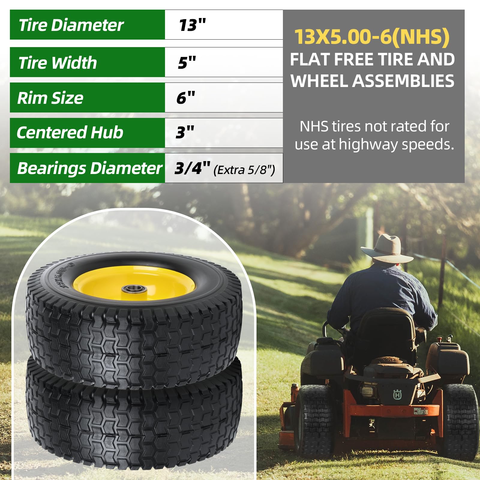 Snapklik.com : AR-PRO (2-Pack) 13x5.00-6 Flat Free Tire And Wheel ...
