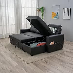 Panana L Shaped Corner Sofa Bed, 3 Seater Pull Out Sofa Bed Sleeper with Hidden Storage and ...