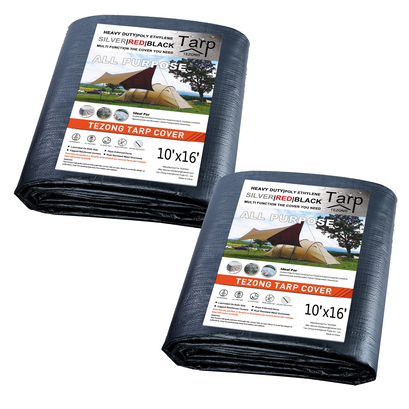 Tarp Heavy Duty Waterproof 10x16ft,TEZONG Black Tarp 12Mil Plastic ...