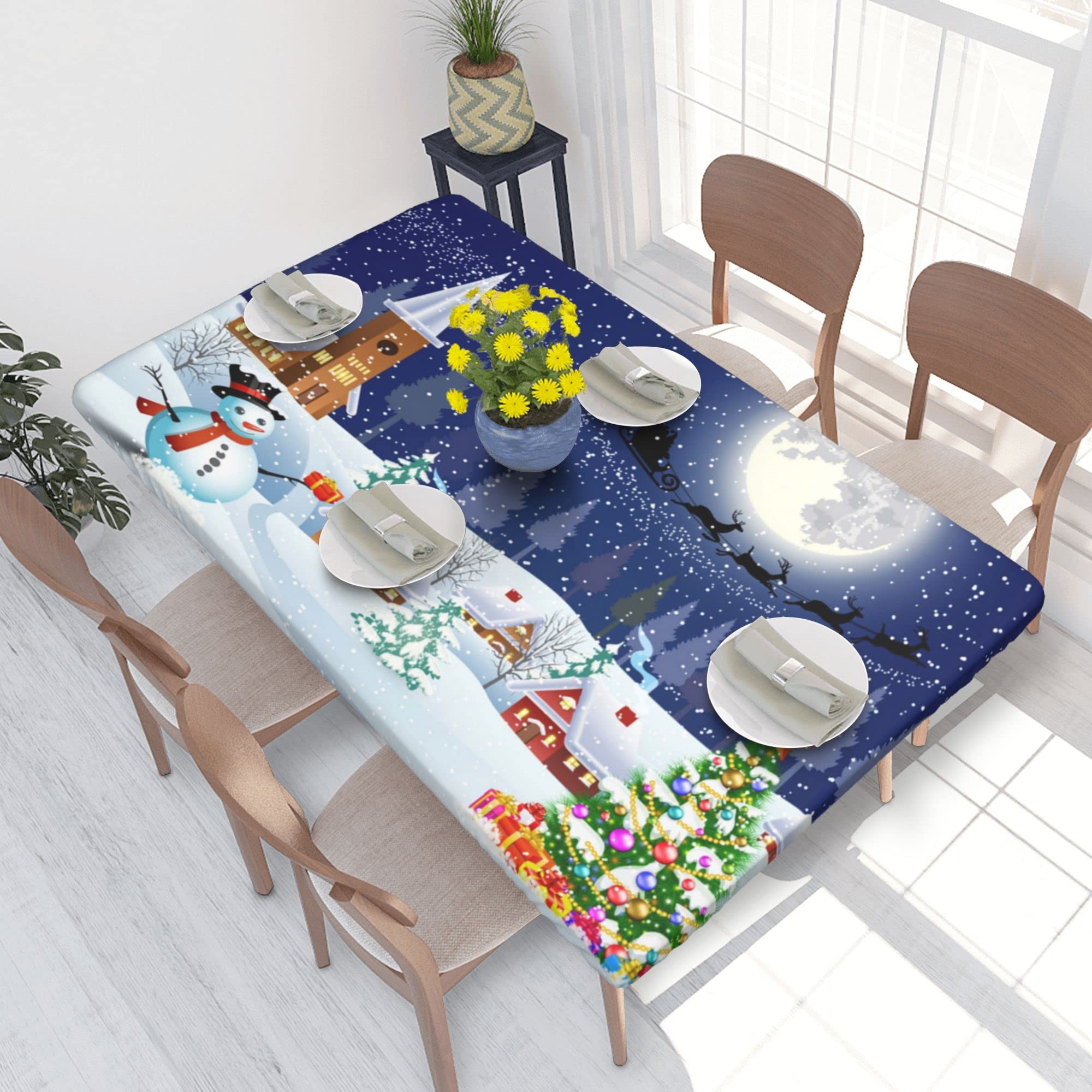 Amazon.com: QALFKAD Christmas Fitted Tablecloths Rectangle 5ft, Santa ...