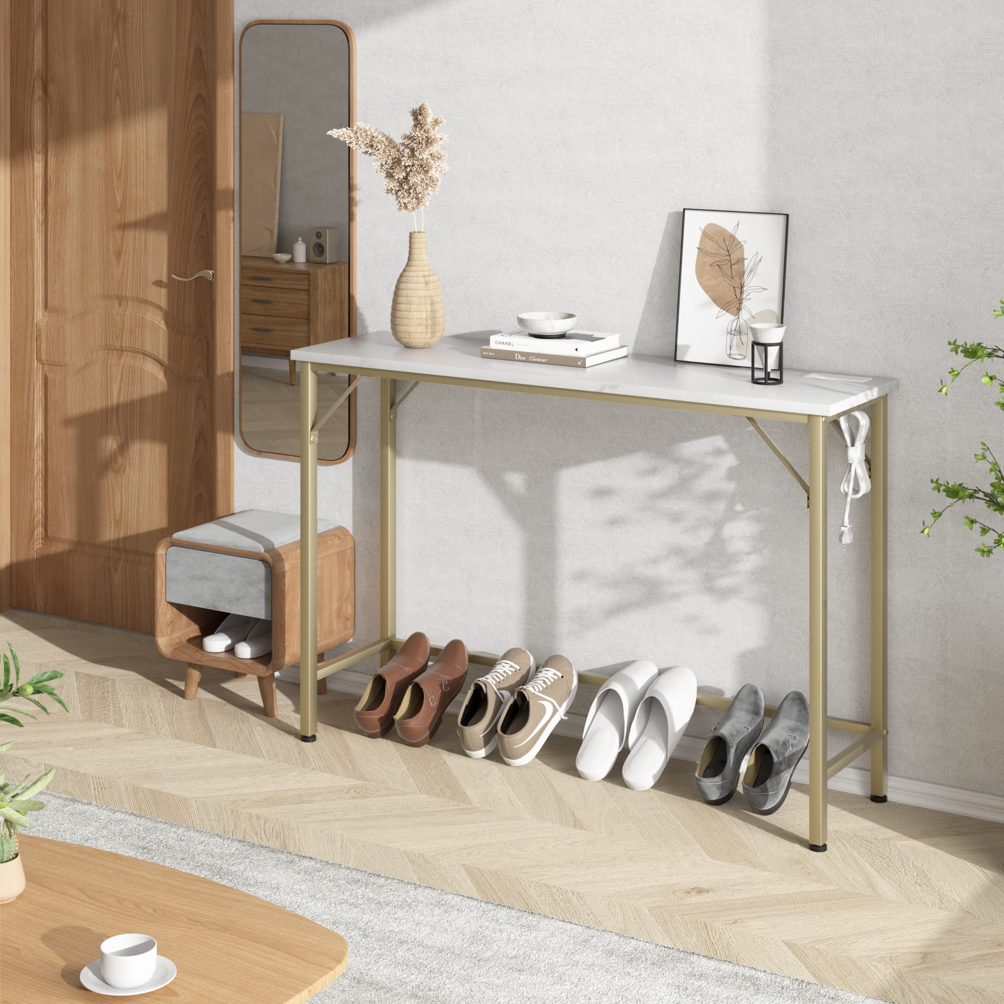 Snapklik.com : IDEALHOUSE IDALHOUSE Narrow Console Table, Gold Sofa Table