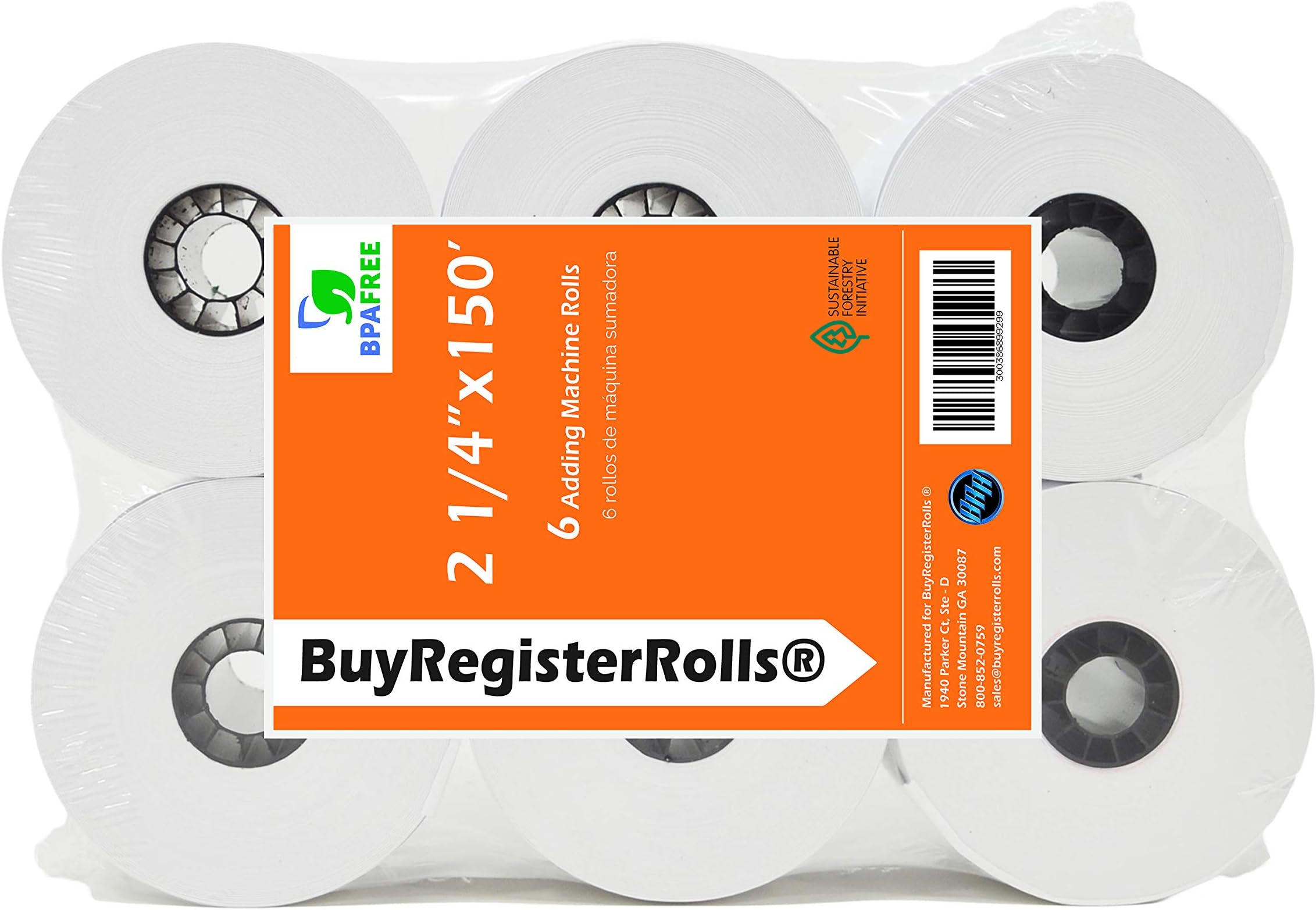 (6 Rolls) 2 1/4 x 150 ft, White, adding machine tape Paper Rolls ...