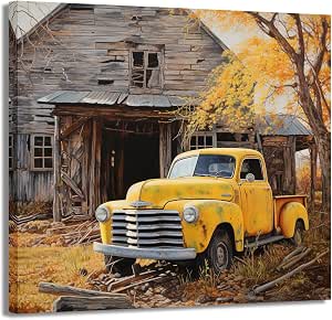 Amazon.com: Rustic Old Truck Canvas Wall Art Vintage Yellow Car And ...