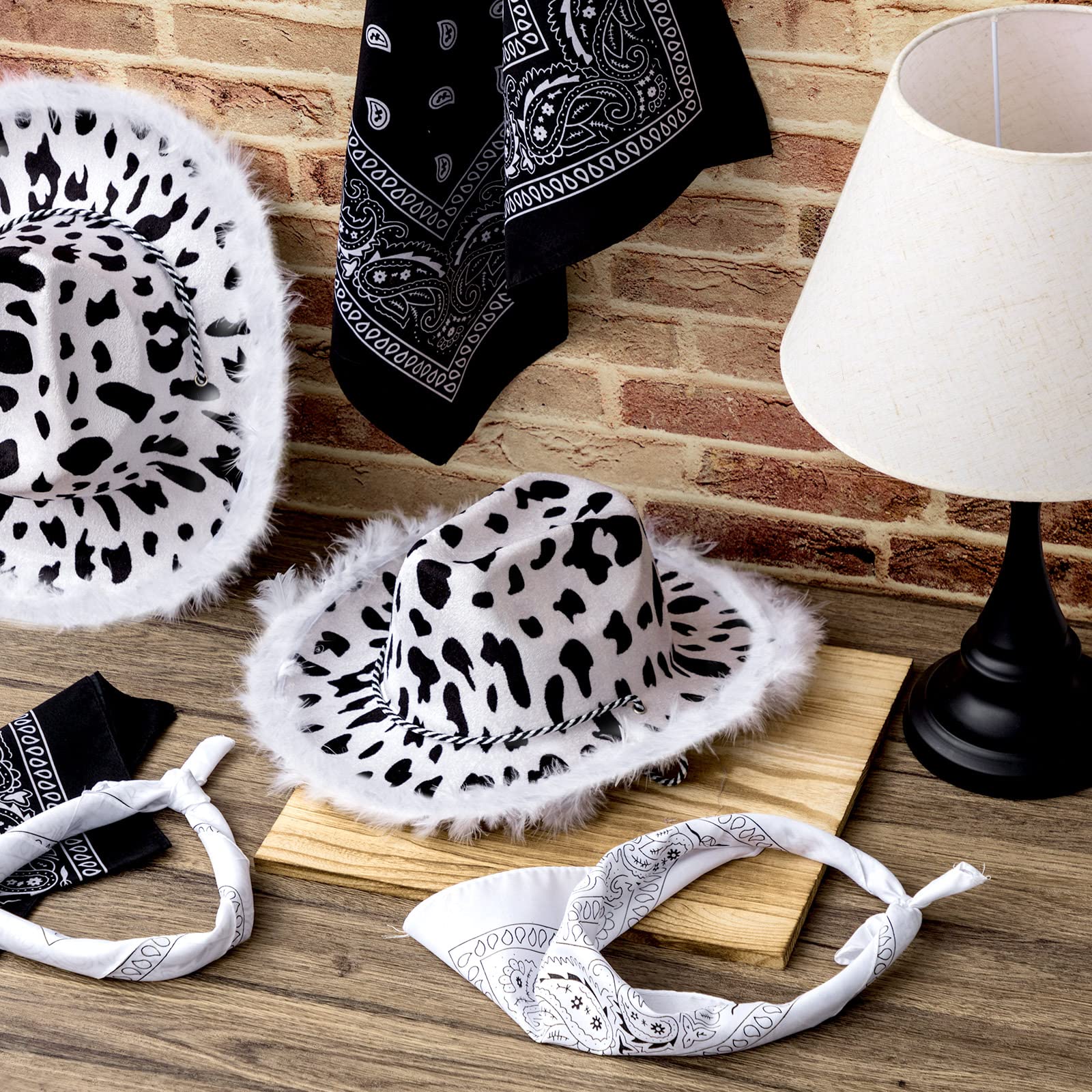 Tarpop 24 Pieces Cow Print Cowboy Hat with Paisley Bandanas for Men ...