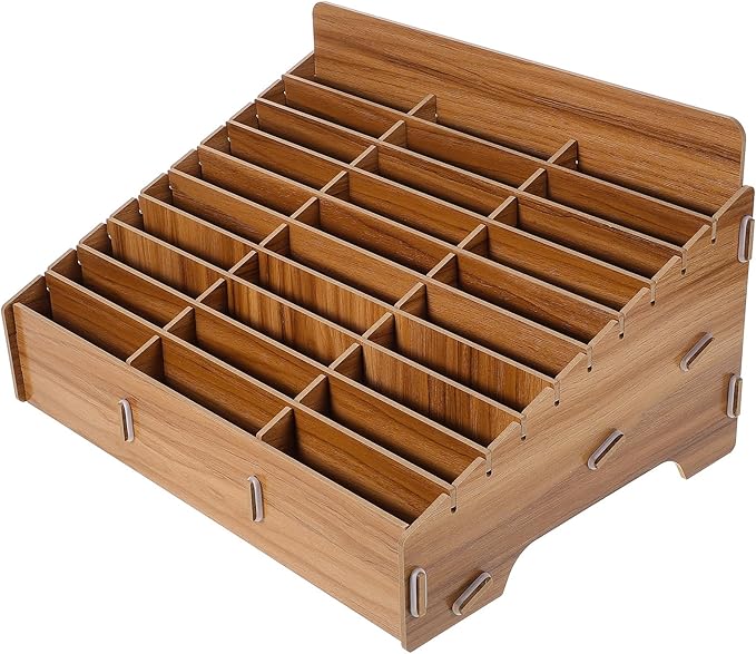 Operitacx 30-Grid Wooden Cell Phone Storage Box, Classroom Desktop ...