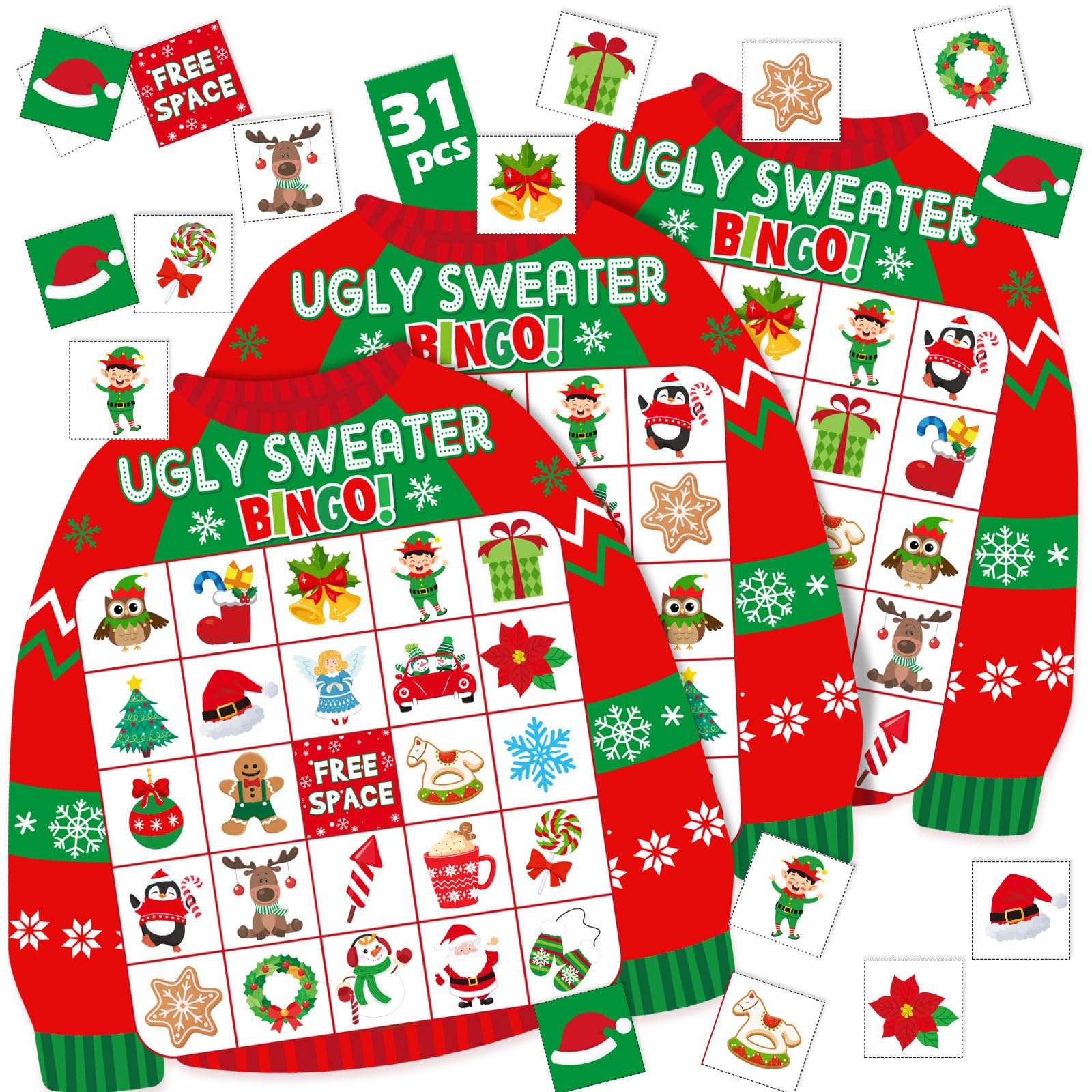 Snapklik.com : Christmas Bingo Game For Kids & Adults, 24 Players Ugly ...