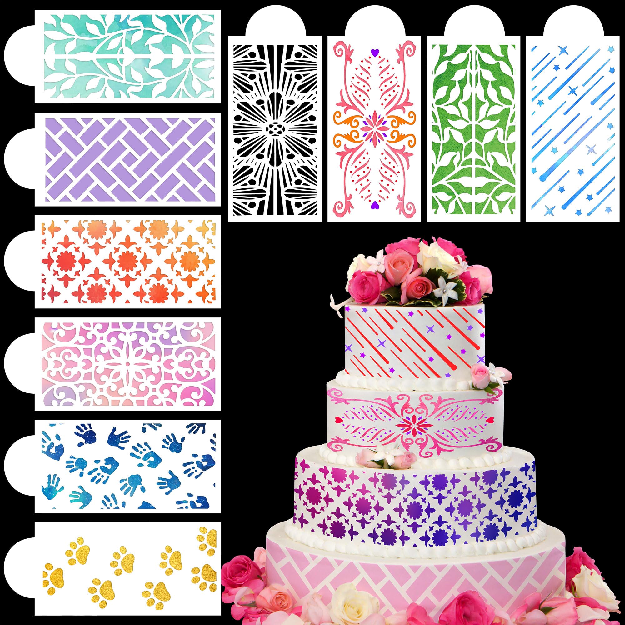 Amazon.com: 10PCS Cake Stencils Plastic Cake Decorating Stencils Floral ...