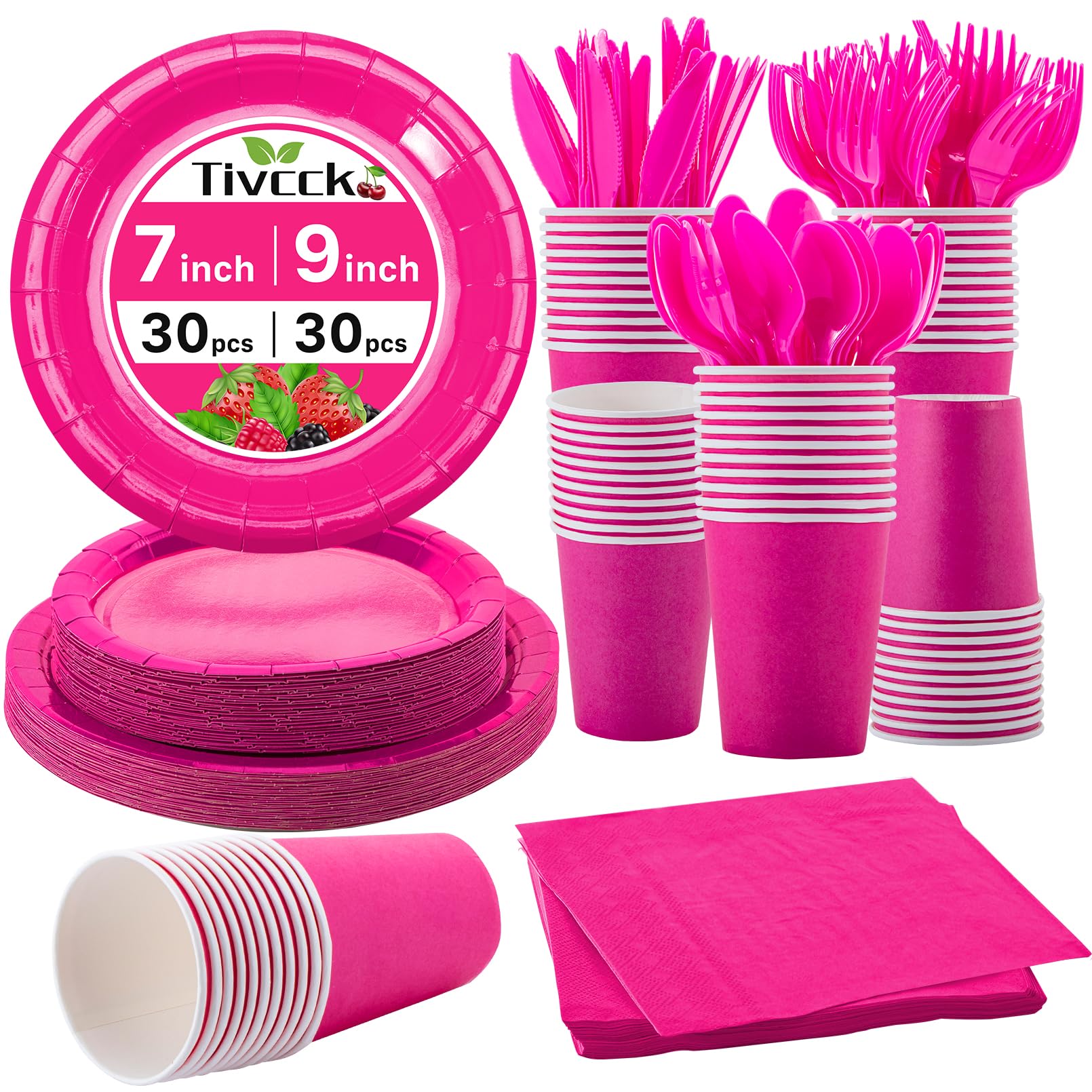 Amazon.com: Tivcck 228 PCS Hot Pink Party Supplies Set Include 7 Inch 9 ...