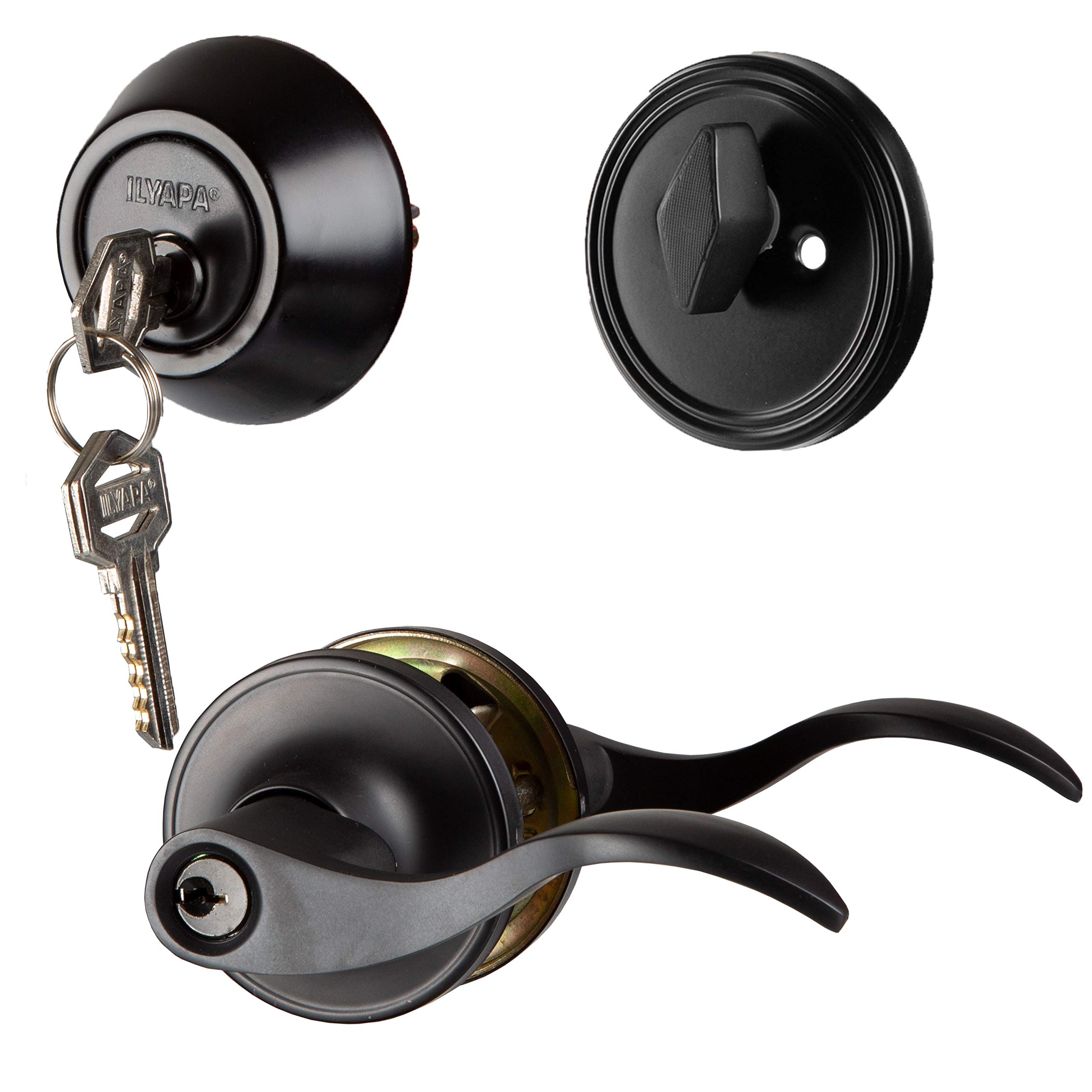 Ilyapa Entrance Door Handle Levers with Deadbolt, Wave Style, Single ...