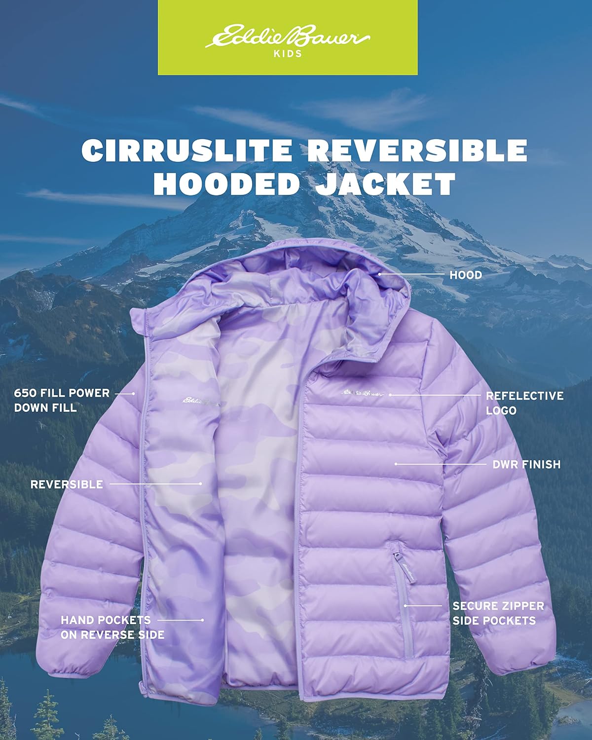 Eddie Bauer Girls' Jacket - CirrusLite Weather Resistant Down Coat for ...