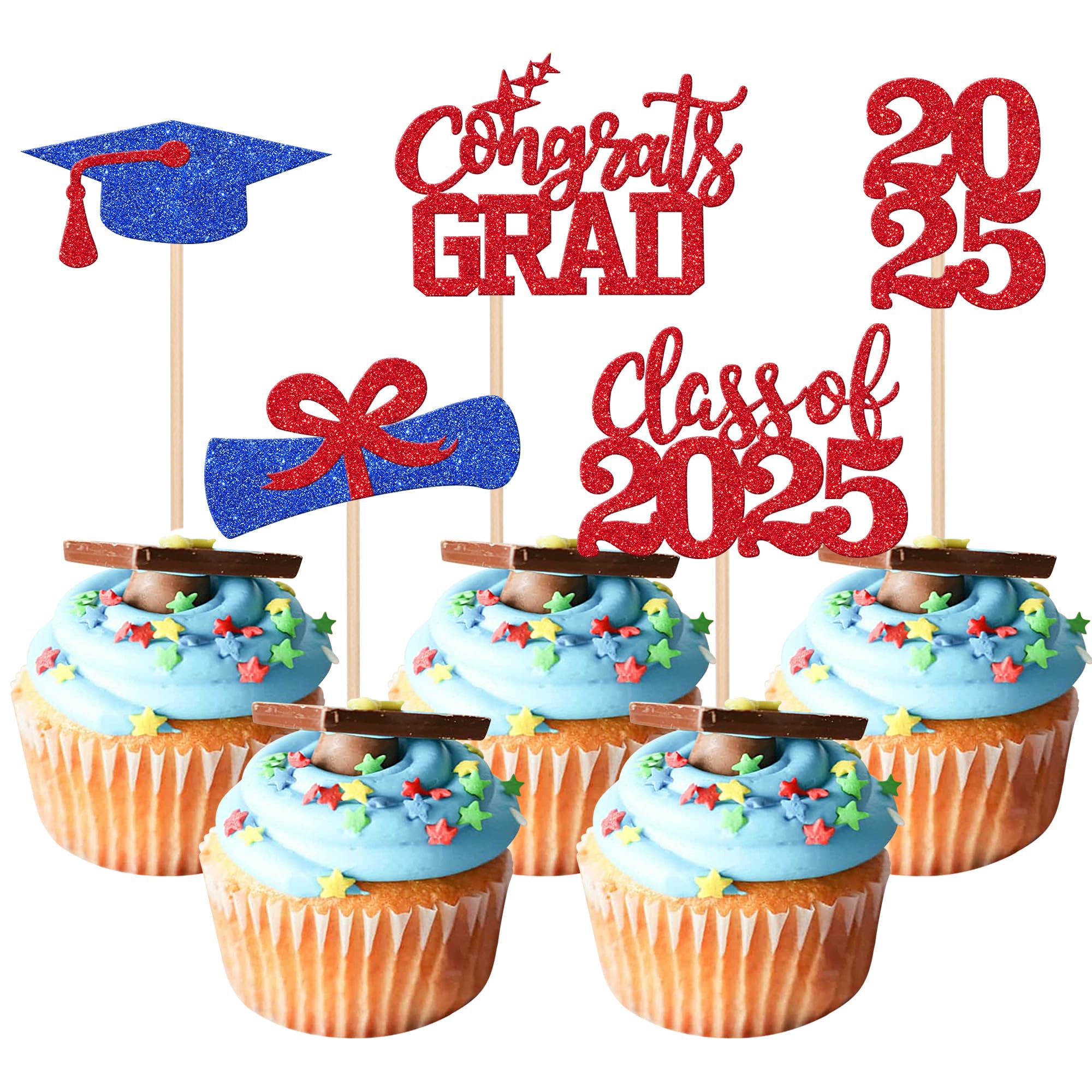 Diploma Graduation Cake Toppers 24 PCS 2025 Graduation Cupcake Toppers ...