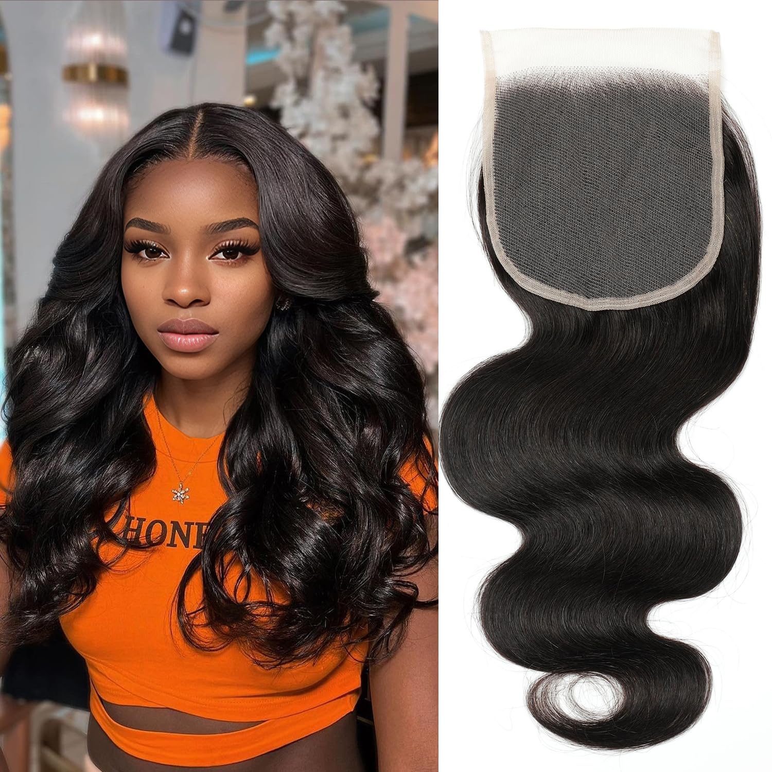 Invisible Part Closure Wavy 4x4 Lace Closure Wigs Body Wave Human Hair