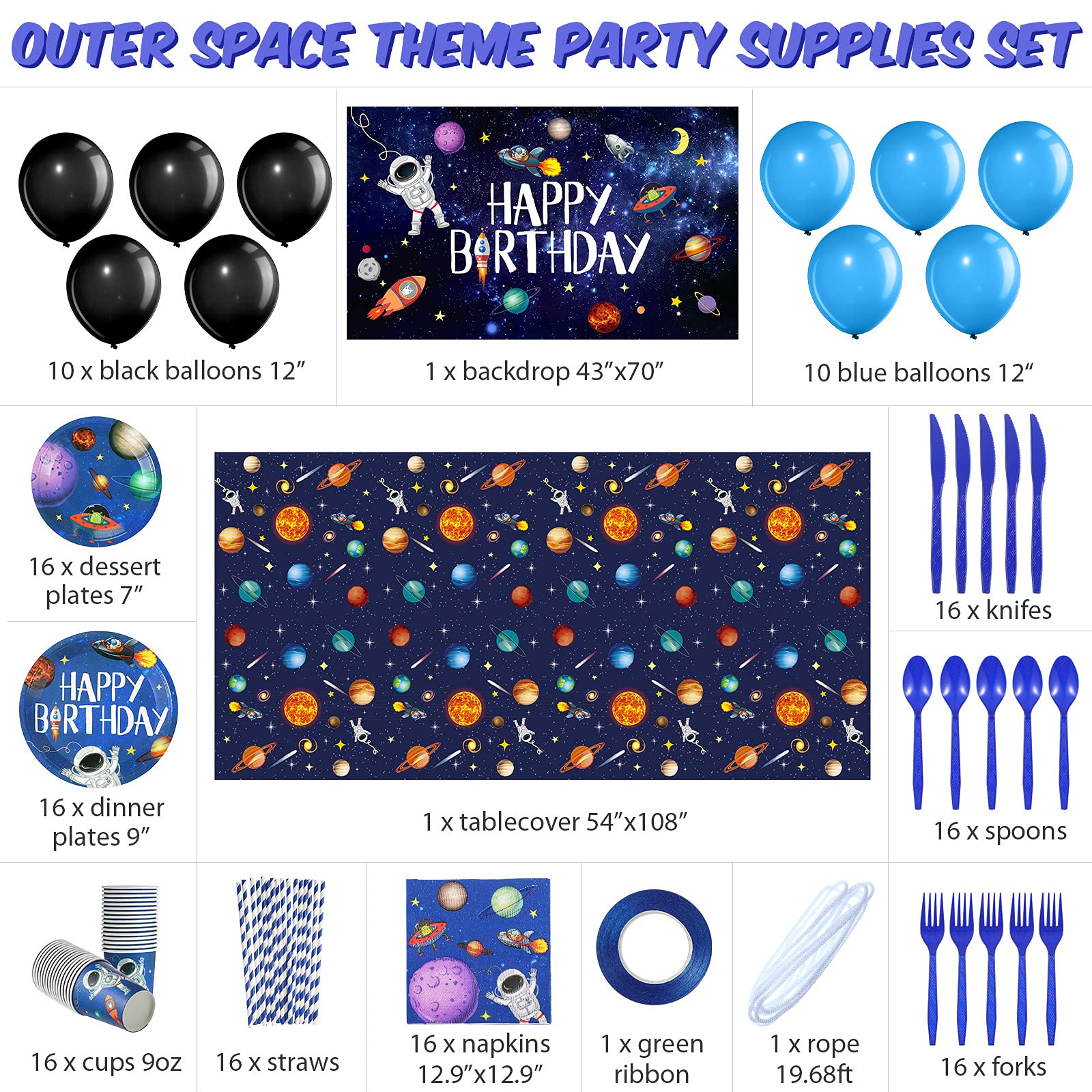 150 Pieces Outer Space Party Supplies Galaxy Birthday Party Decorations ...
