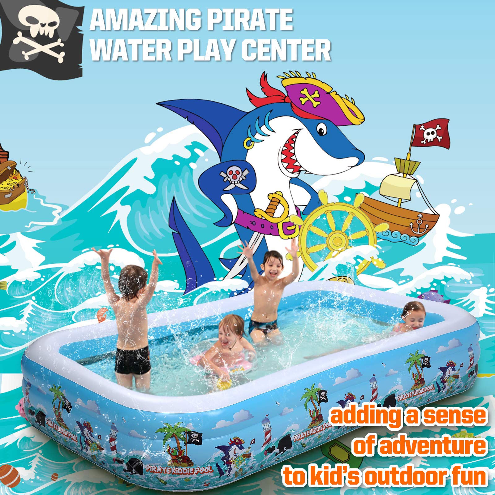 10 ft Inflatable Swimming Pool, Rectangular Above Ground Pool for Kids ...